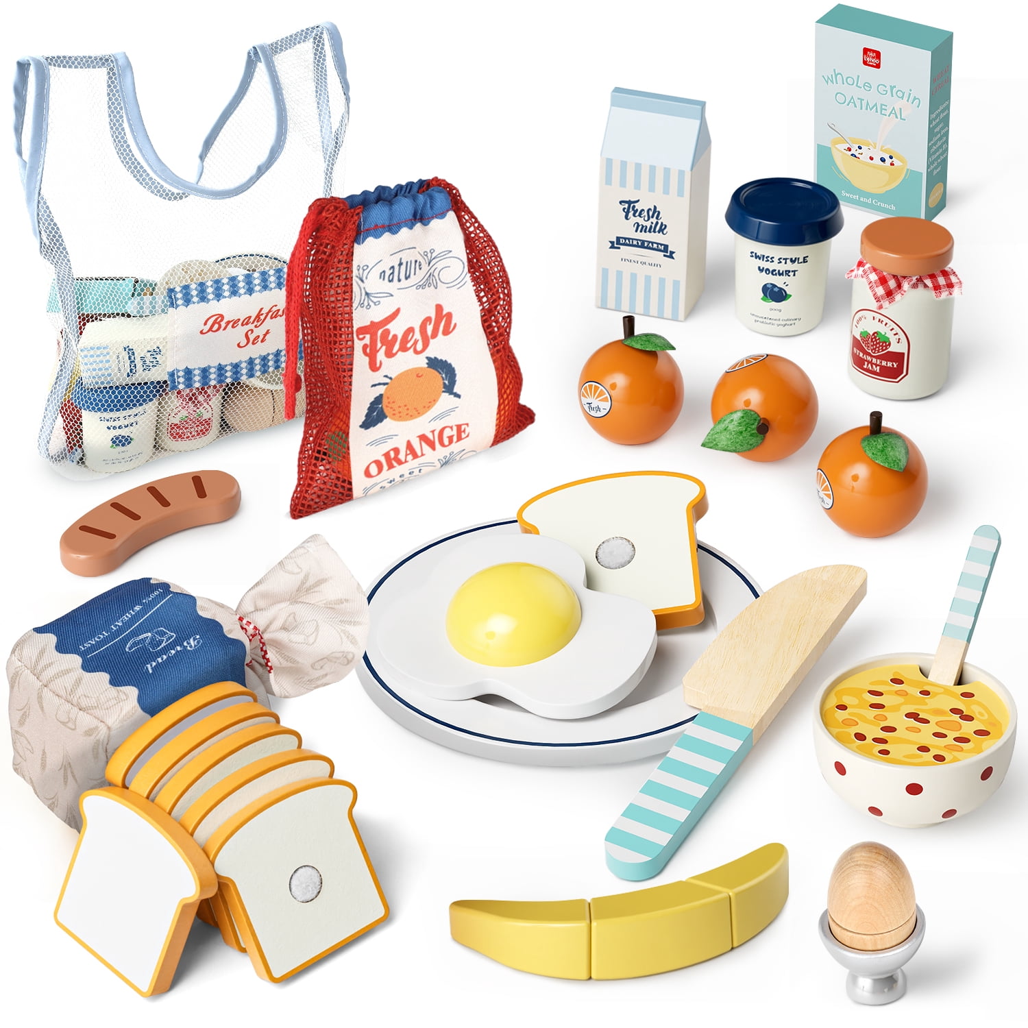 Play Food Sets, Wooden Play Kitchen Accessories Kids Cutting Pretend ...