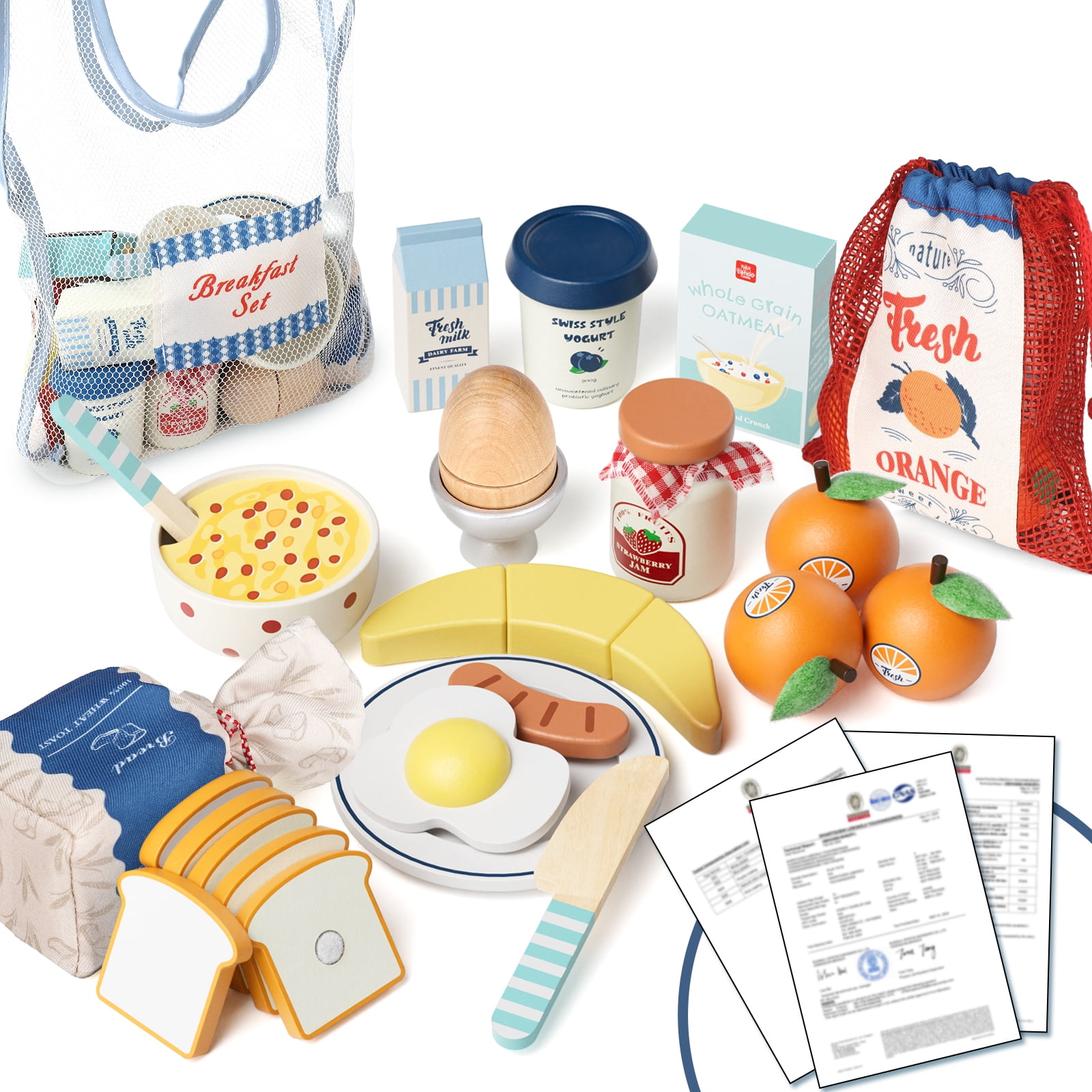 Play Food Sets, Wooden Play Food Set for Kids Kitchen Play Kitchen ...