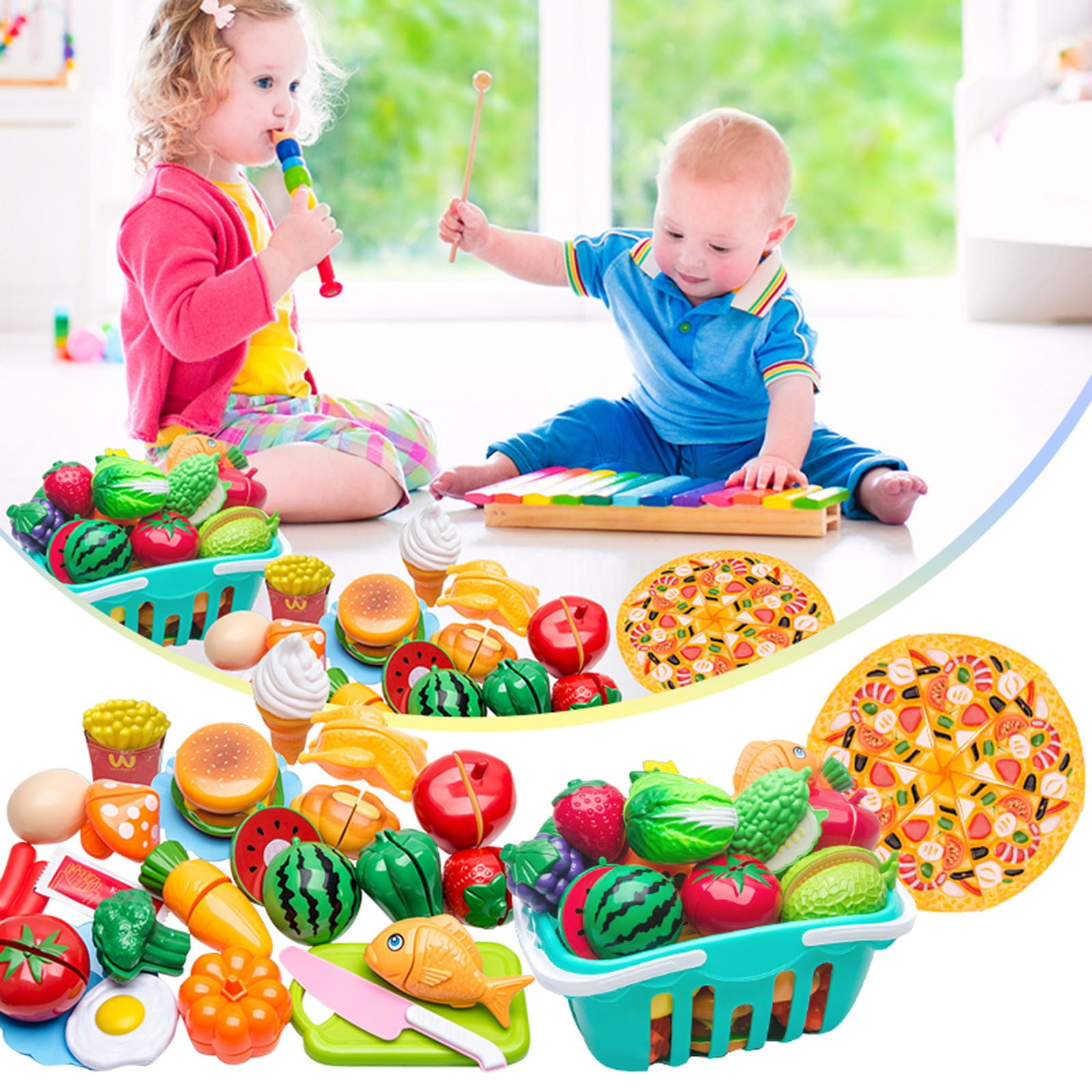 Play Food Toys For Kids Kitchen Set Playset Accessories Peel Cut Toy ...