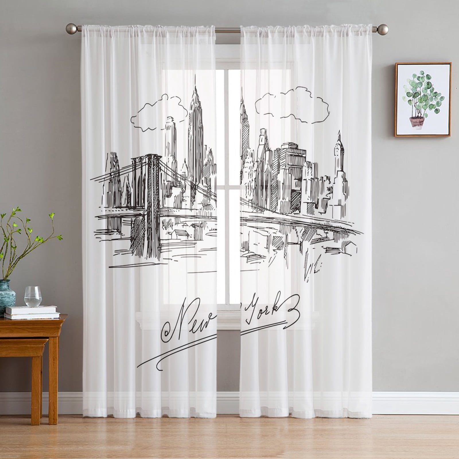 Play Game Black White Cartoon Graffiti Tulle Curtains for Living Room ...