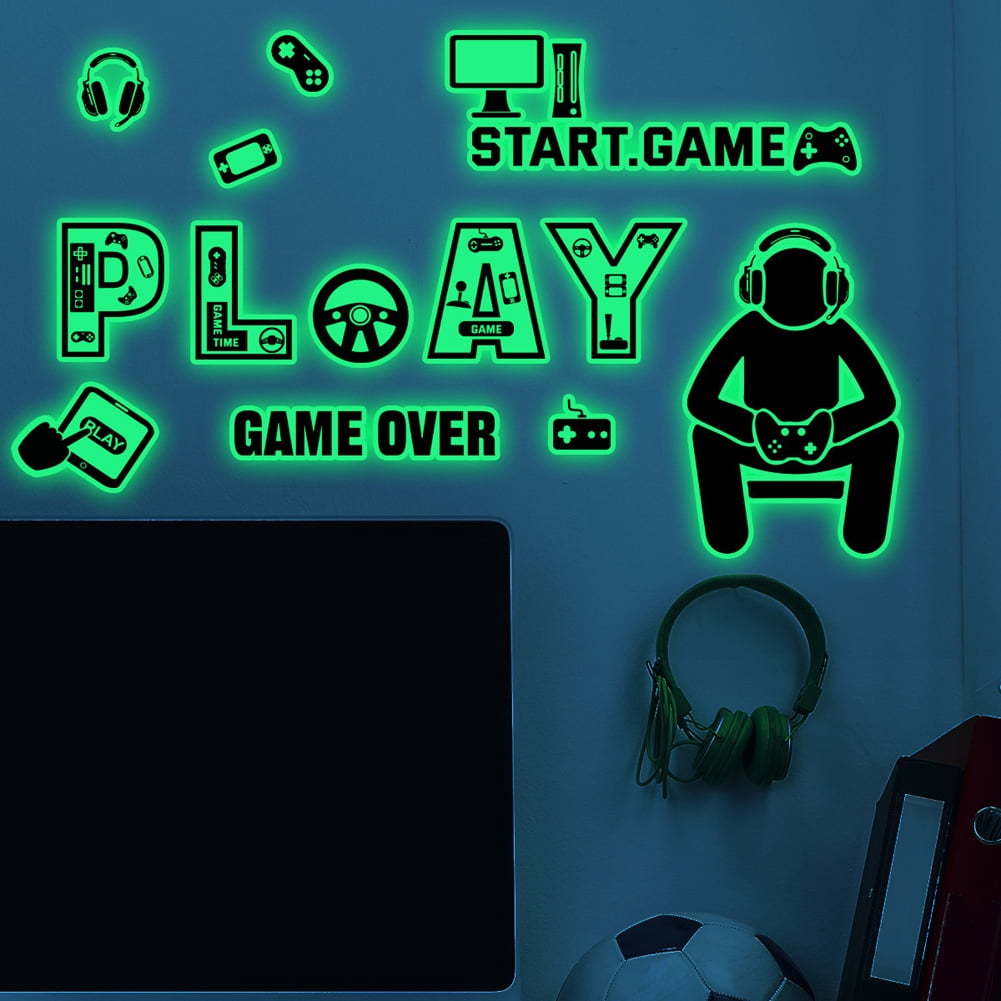 Play Game Theme Pattern Luminous Wall Sticker Kids Boy Room Game Room ...