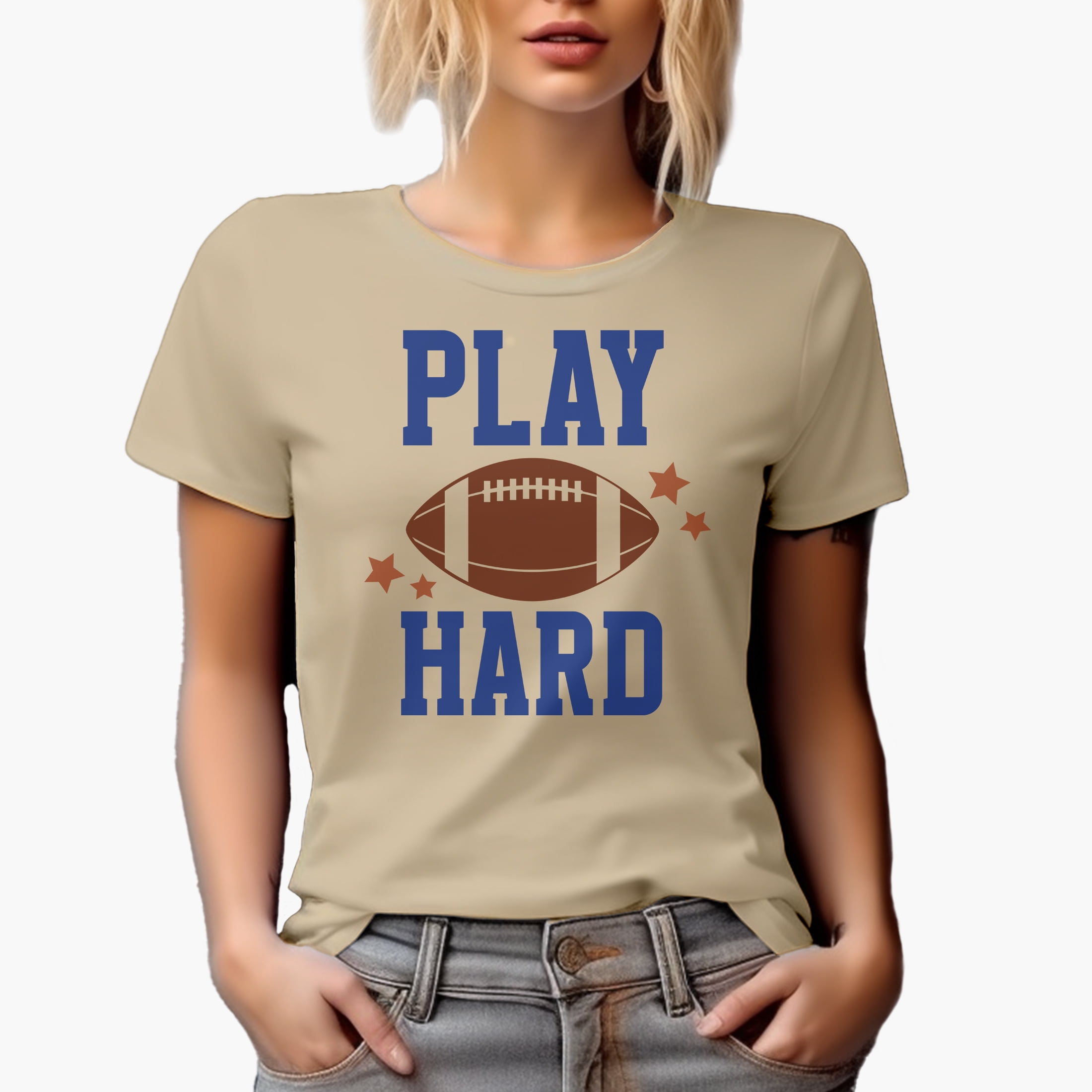 Play Hard, Football Merch Gift, Tan T-Shirt, XL - Walmart.com