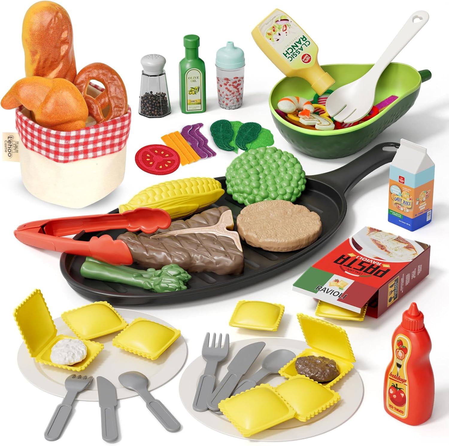 Play Kitchen Accessories, Plastic Play Food Sets for Kids Kitchen, Fake ...