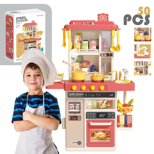Play Kitchen,Kids Kitchen Playset with Real Sounds & Lights,Pretend ...