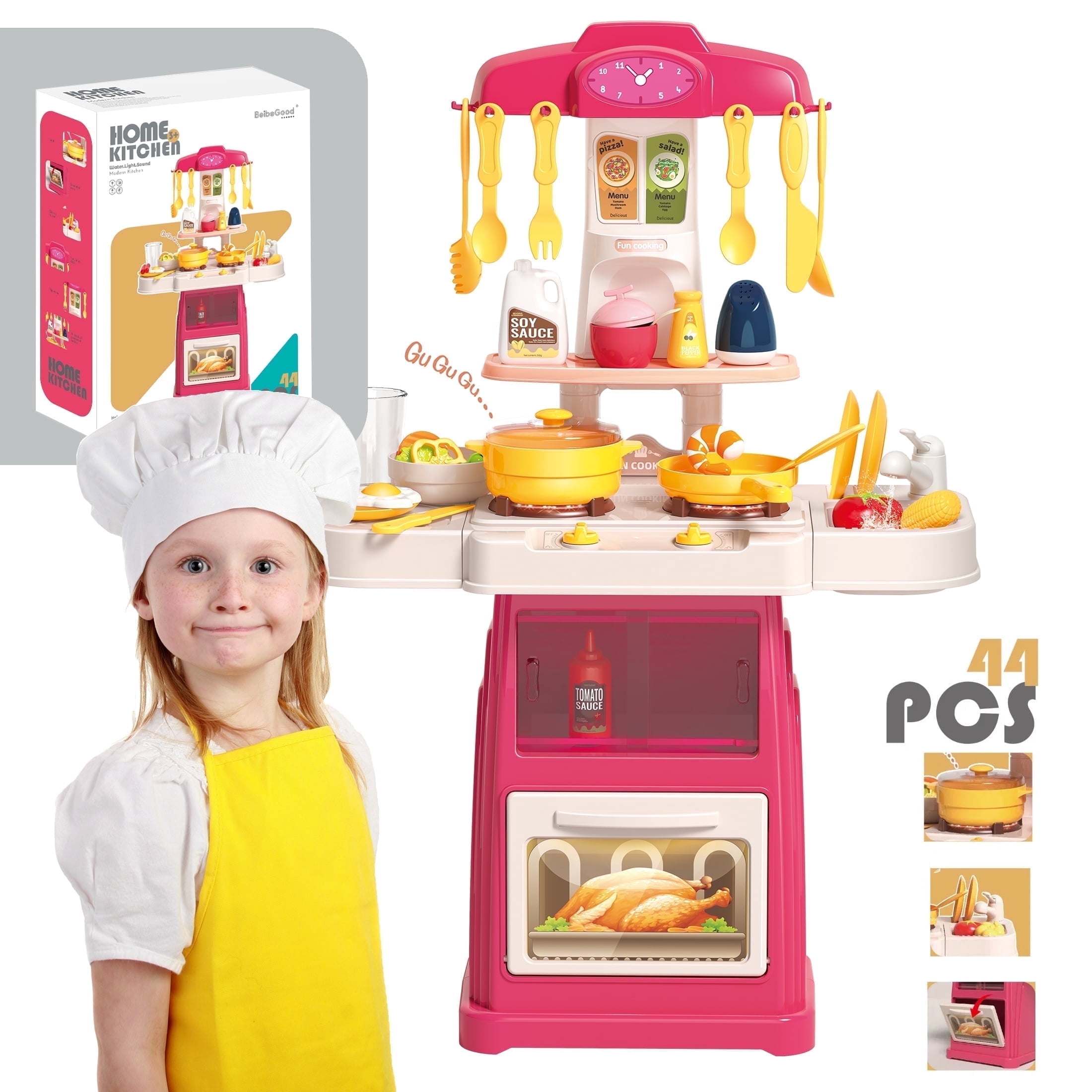KOPPOP Play Kitchen for Toddlers with Light and Sound, Kids Kitchen ...