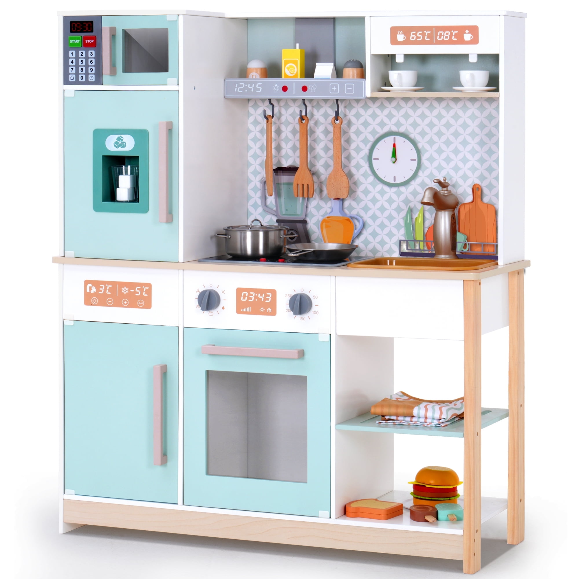 Play Kitchen for Kids, Pretend Wooden Play Kitchen with Stove, Oven ...