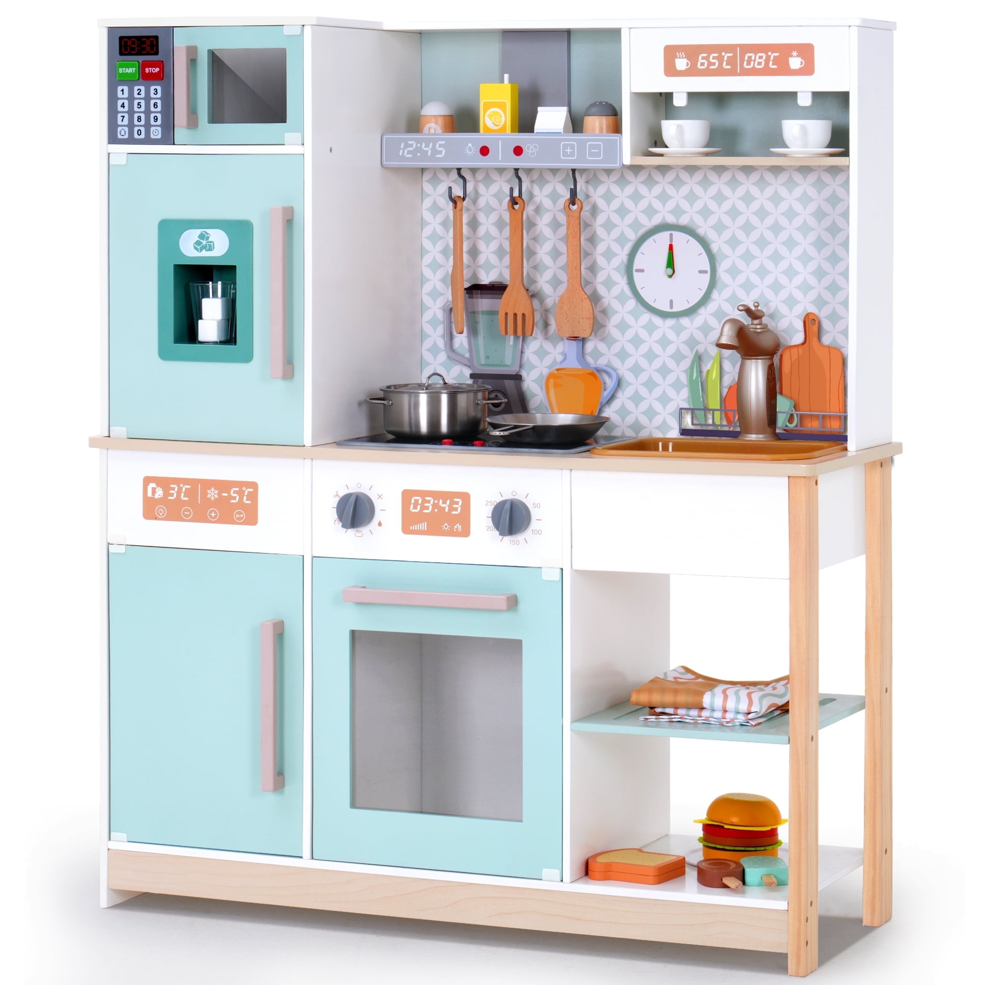 Play Kitchen for Kids, Pretend Wooden Play Kitchen with Stove, Oven ...