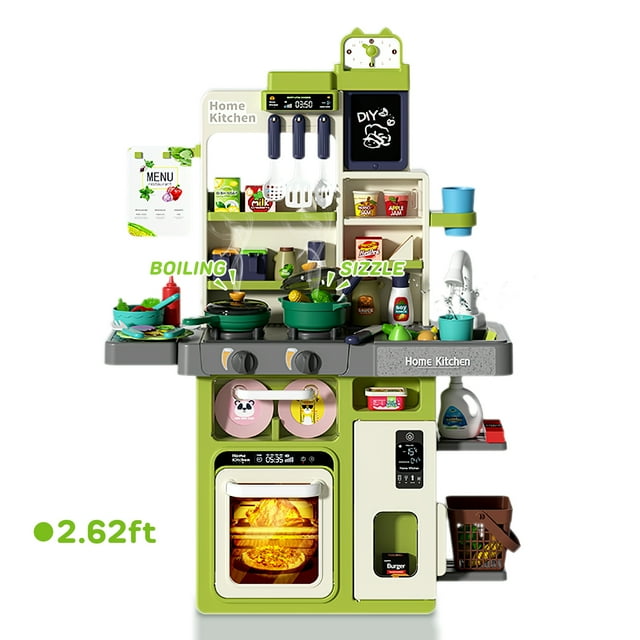 Play Kitchen Set for Kids, 2.62FT Kids Pretend Play Kitchen with Lights ...