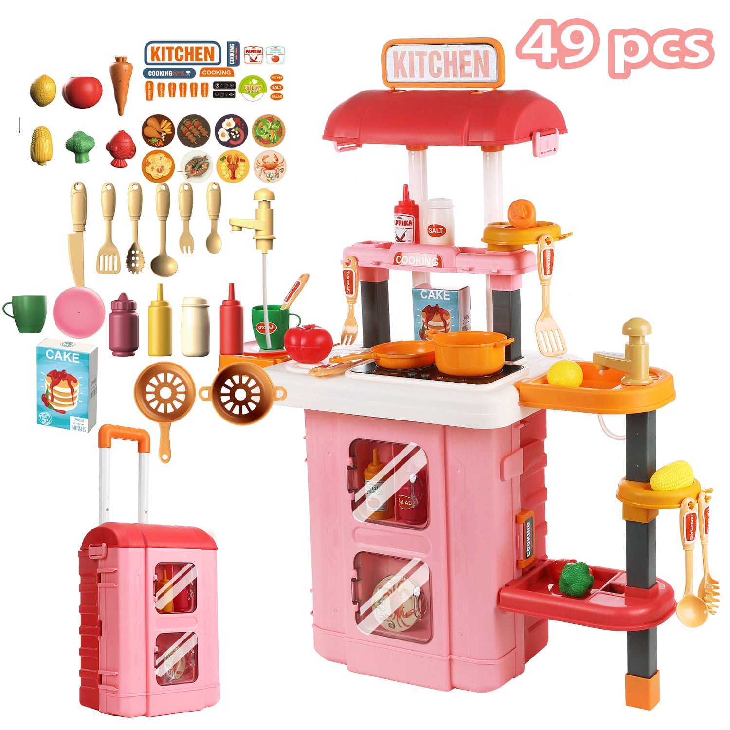 Zacro Play Kitchen Set for Kids, 49PCS Kids Kitchen Playset with Sound ...