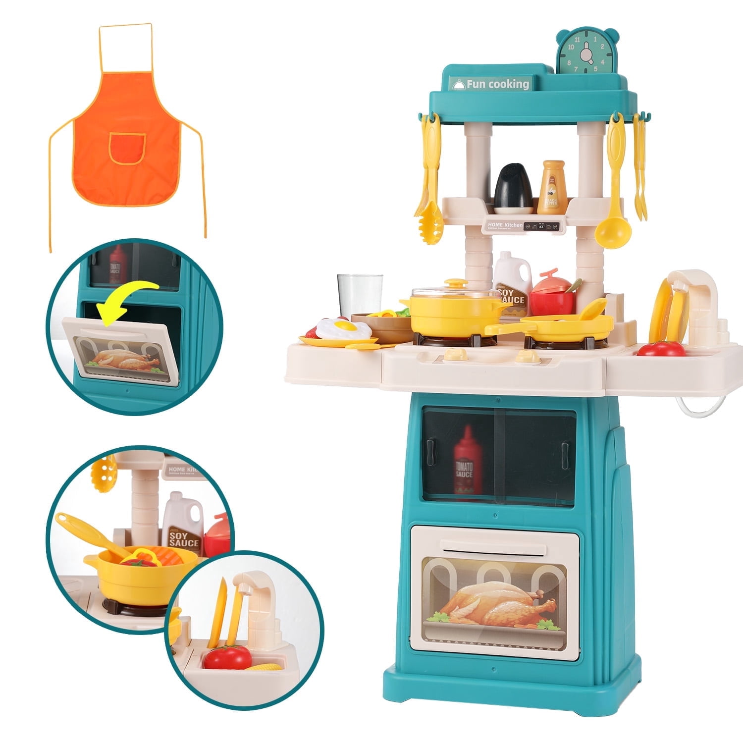 Play Kitchen Set for Kids, Lictin 48PCS Kitchen Playset with Real ...