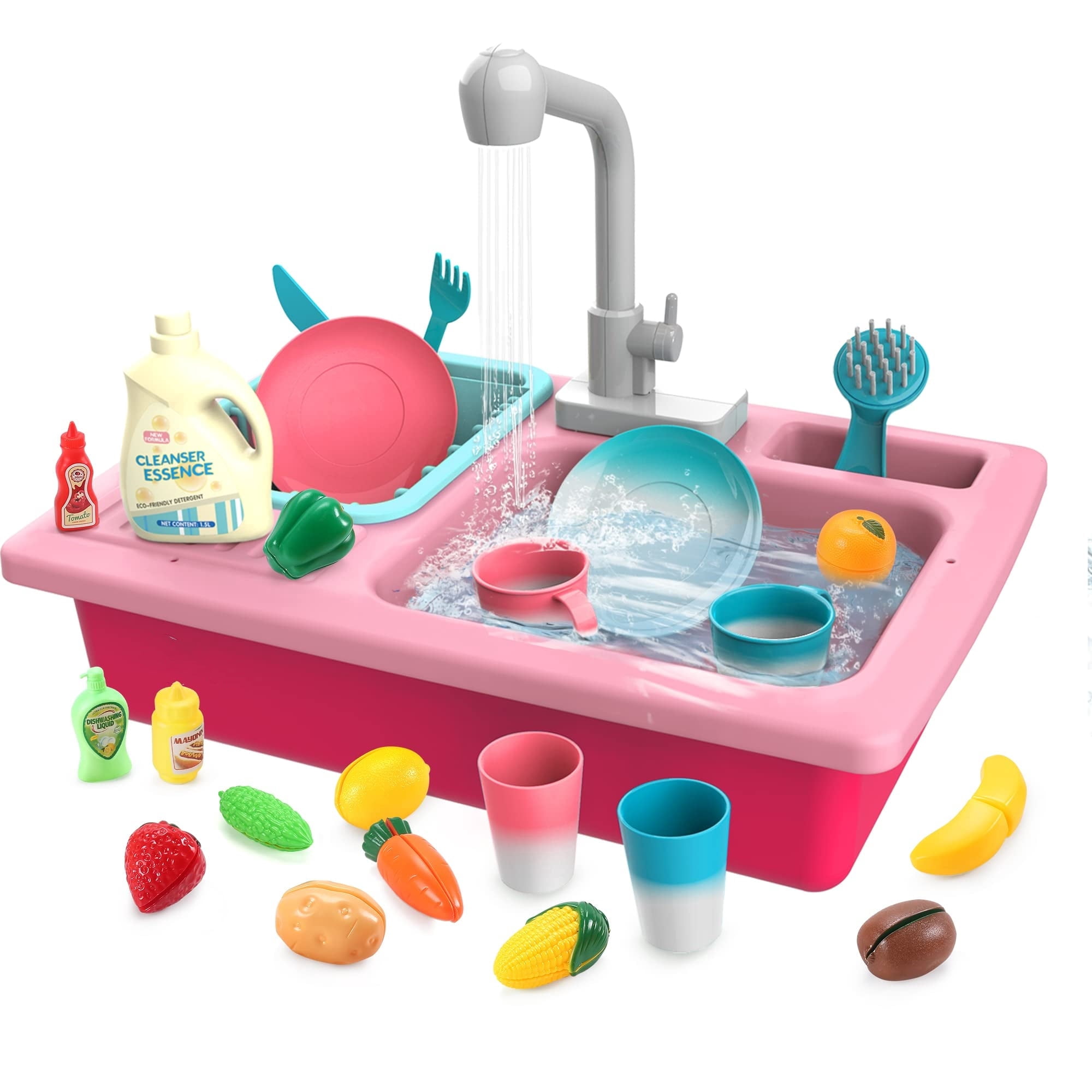 Play Kitchen Sink Toys with Running Water Children Electric Dishwasher ...