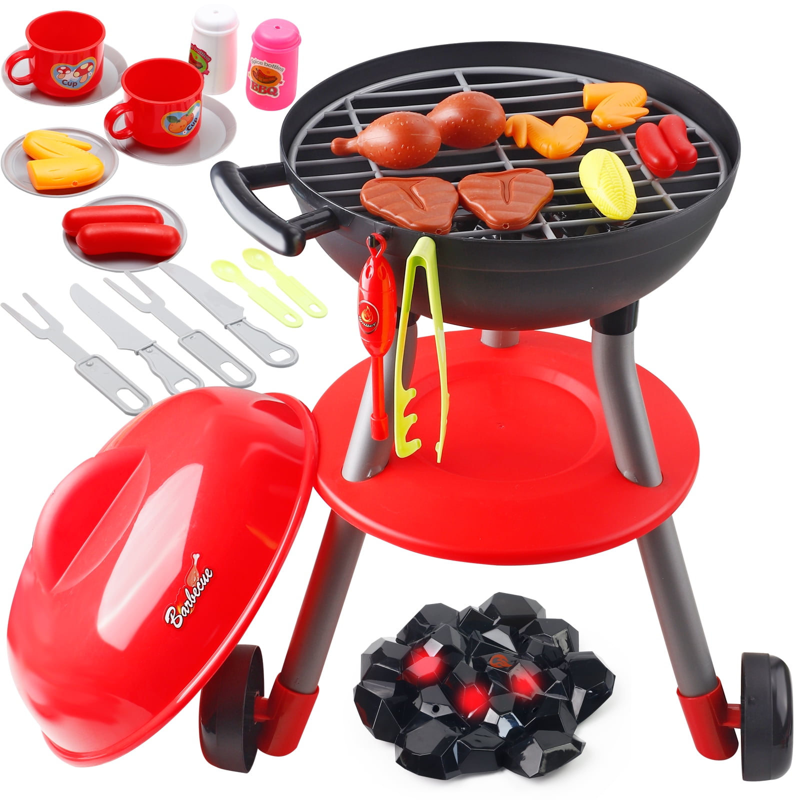 Kids BBQ Grill Playset - Pretend Play Kitchen Toys for Children 3-6 ...