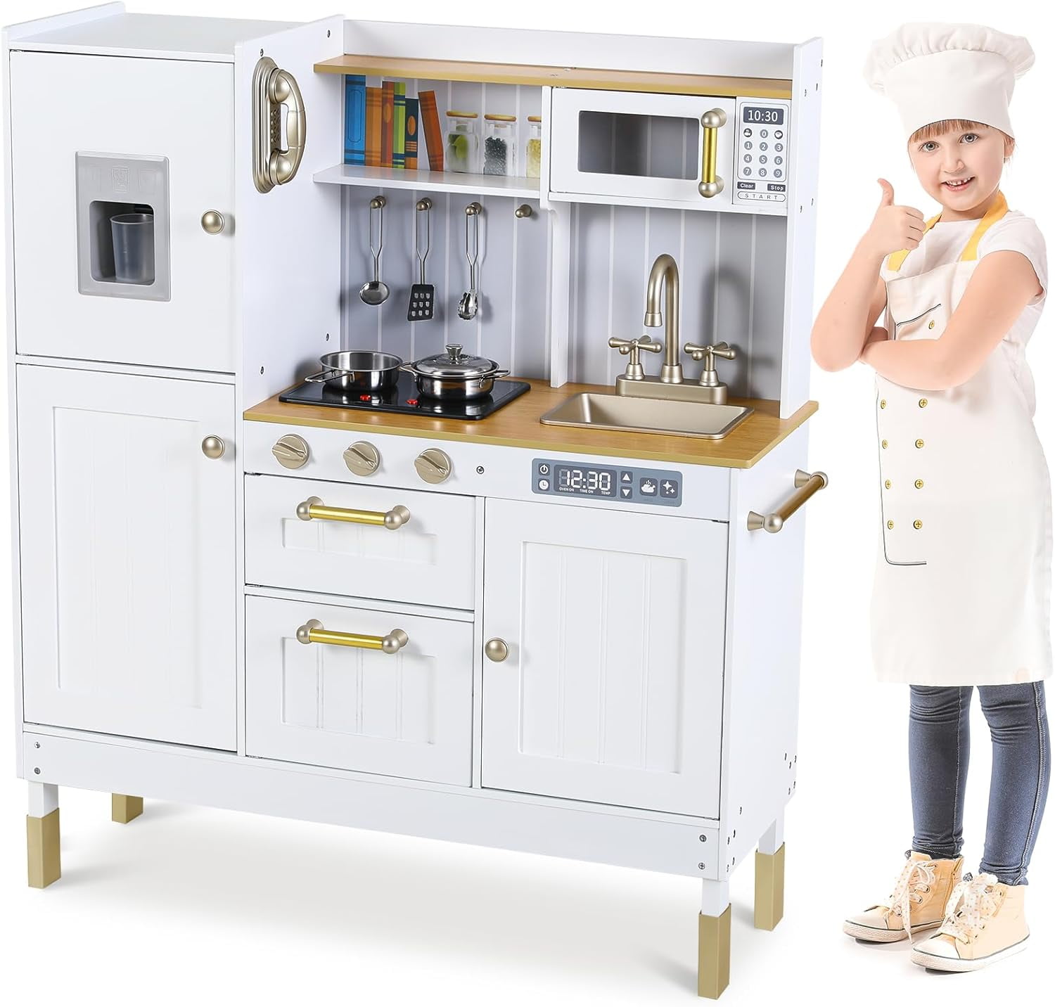 Play Kitchen, Wooden Kids Kitchen Playset, Pretend Chef Cooking Toy Set ...