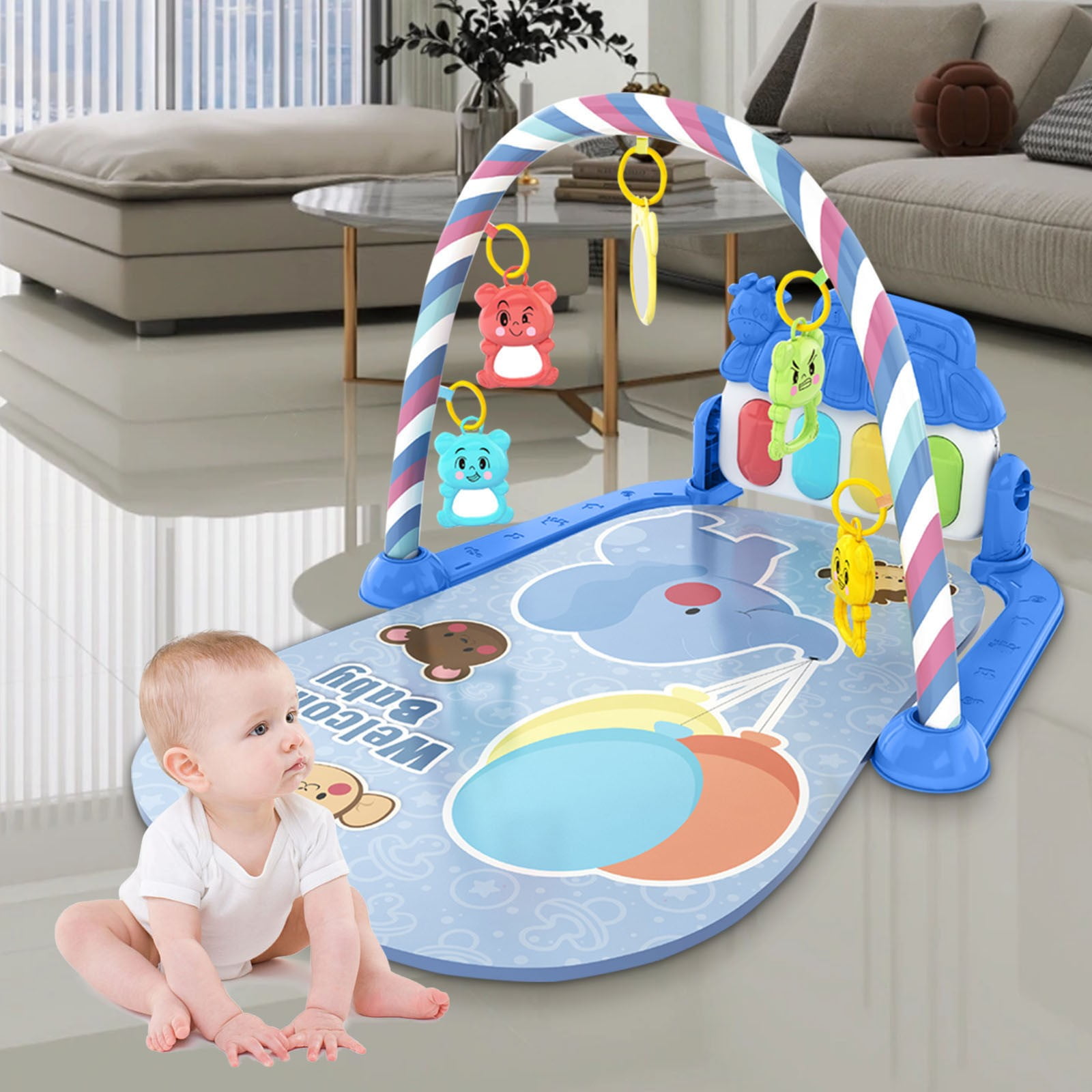 Play Mat Piano Activity Gym with 5 Linkable Toys | 4 Play Modes (Lying ...