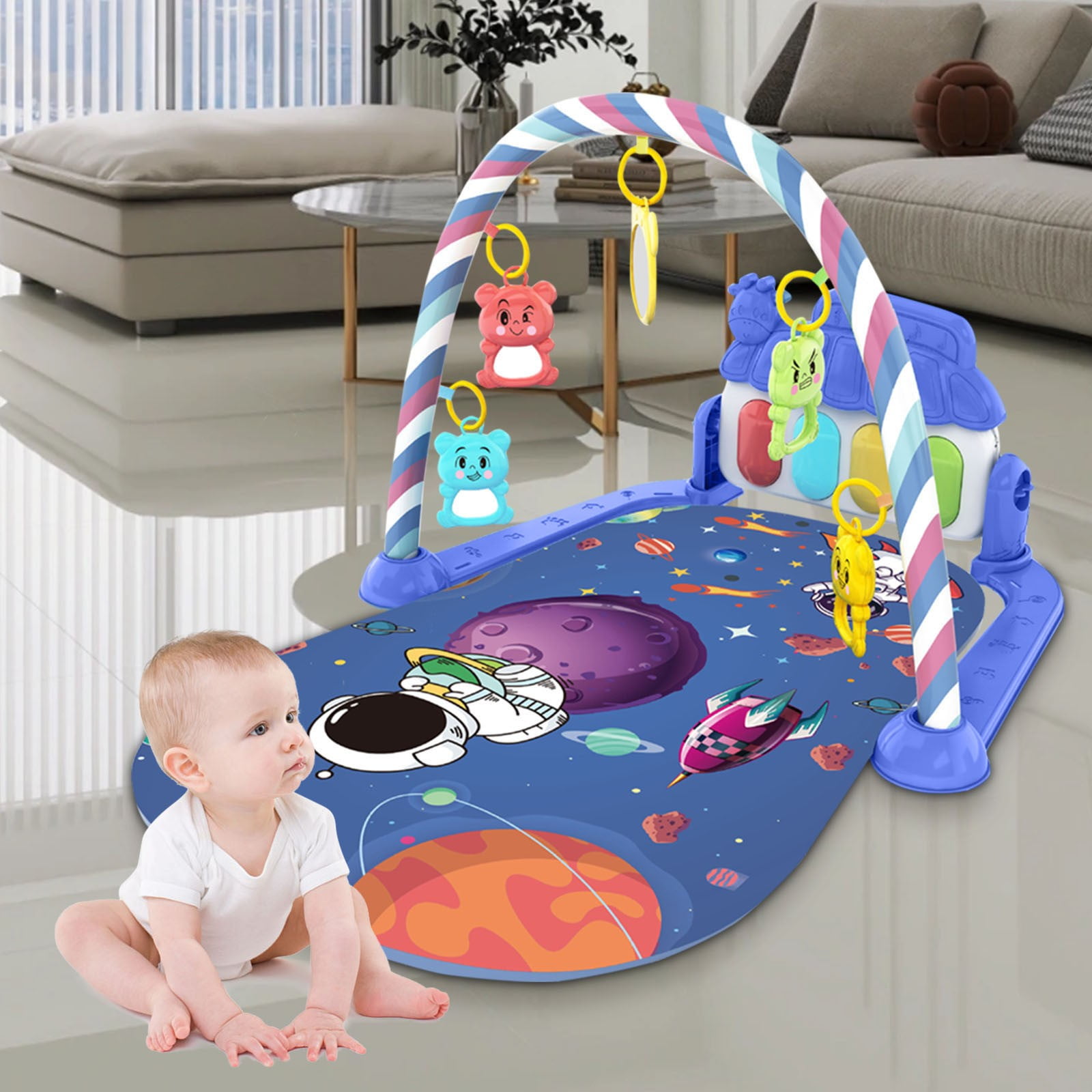 Play Mat Piano Activity Gym with 5 Linkable Toys | 4 Play Modes (Lying ...