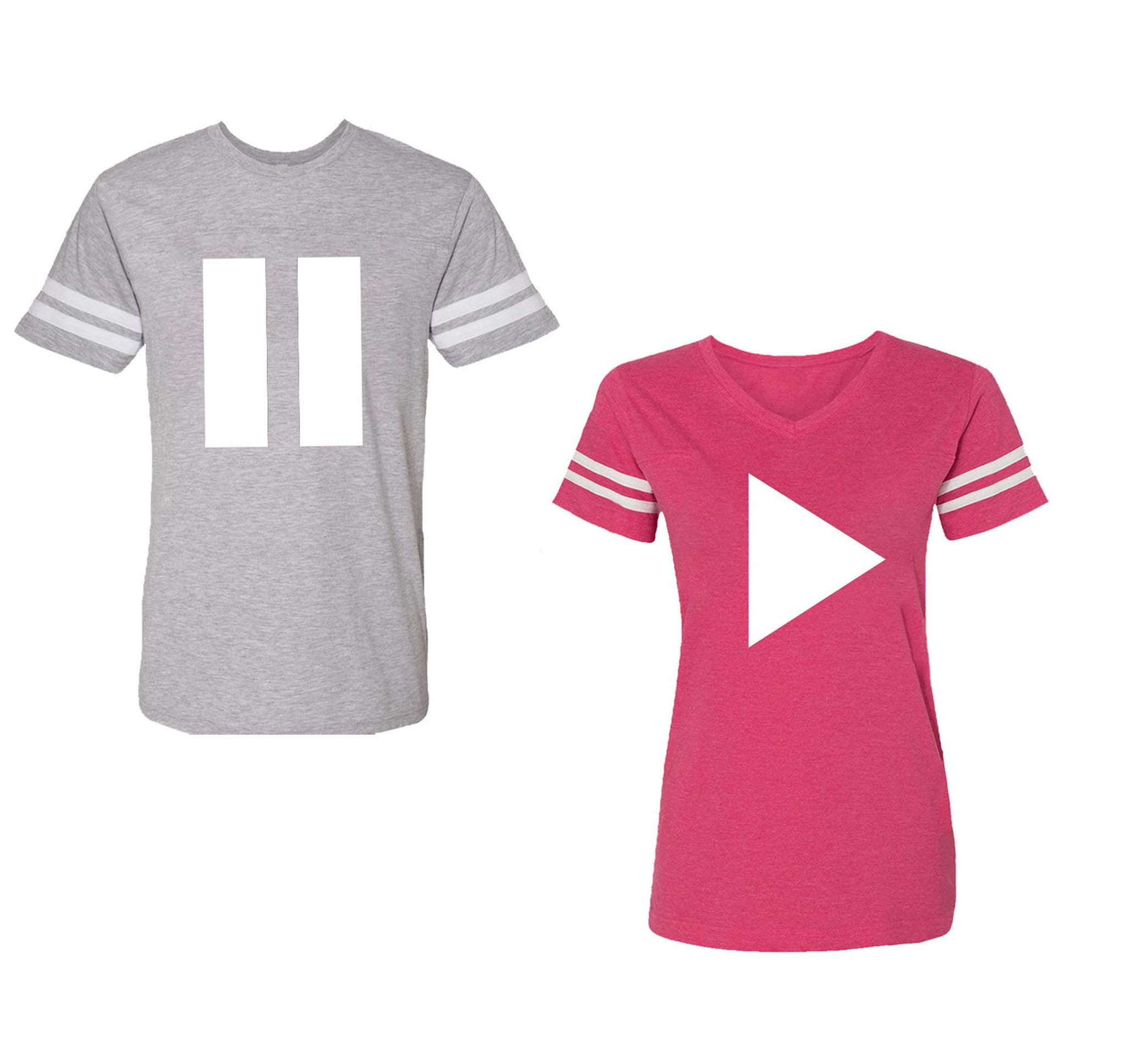 Play Pause Unisex Couple Matching Cotton Jersey style T-Shirt ...