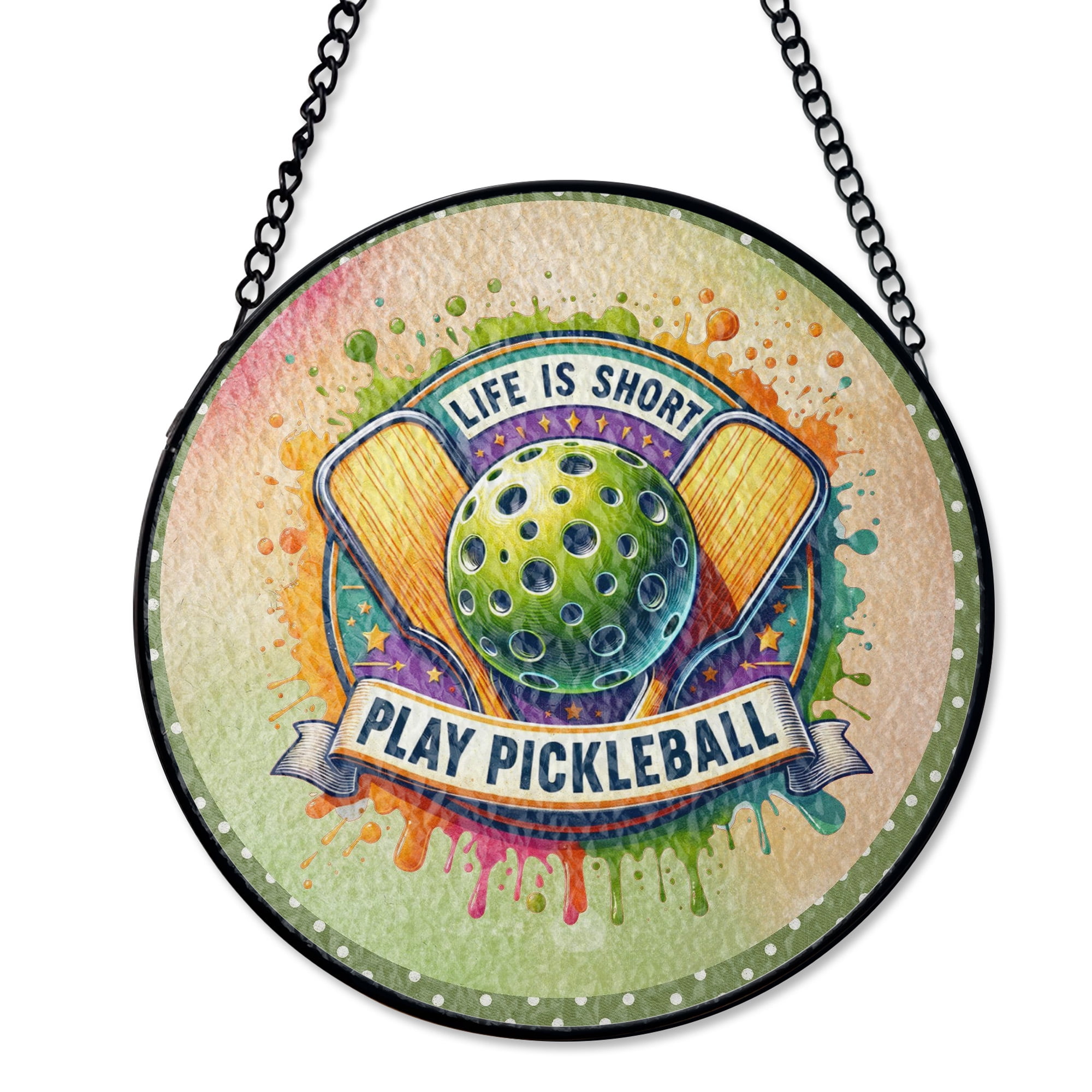 Play Pickleball Sports Stained Glass Style Suncatcher, UV Printed Glass ...