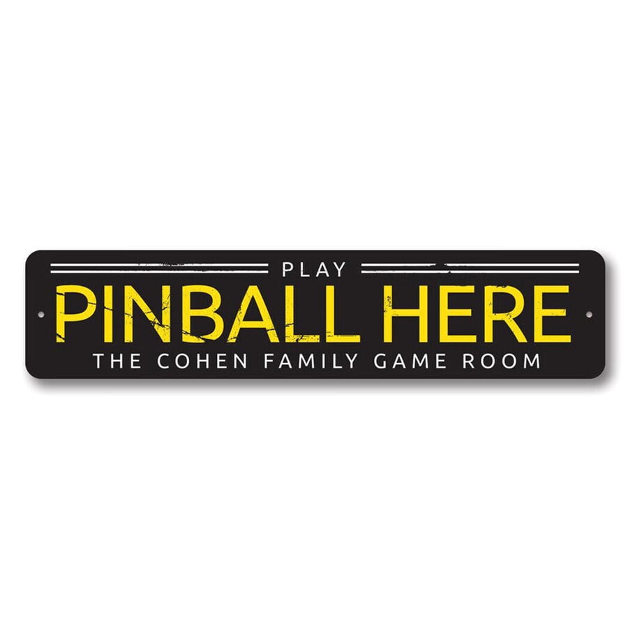 Play Pinball Here Family Name Game Room Metal Decor Sign Size: 4 x 16 ...