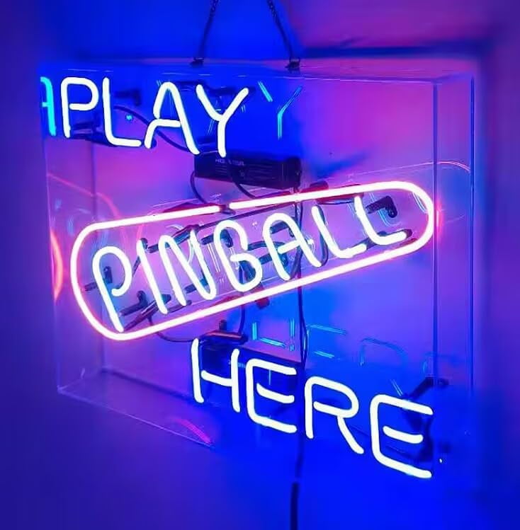 Play Pinball Here Neon Sign Light, Handmade Real Glass Neon Signs For ...