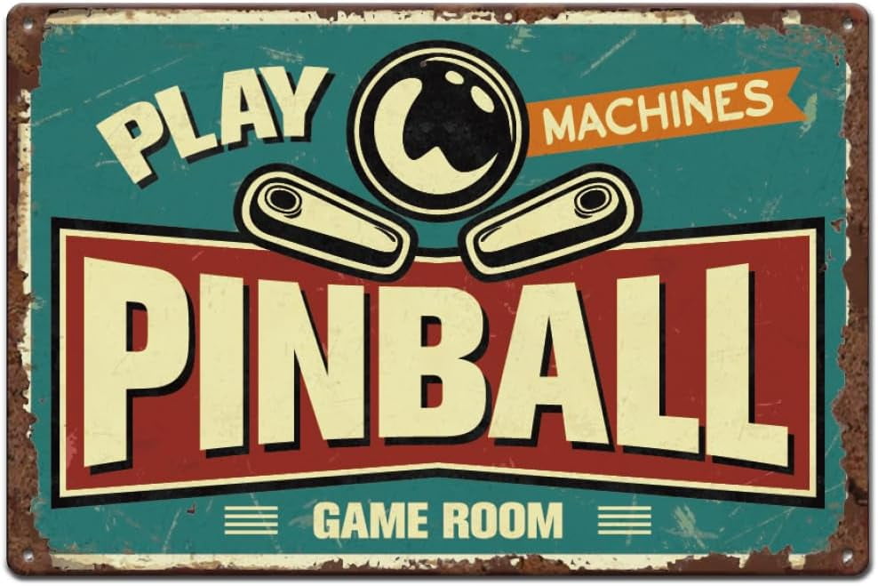 Play Pinball Metal Tin Sign Game Room Metal Signs Pinball Machines Man ...