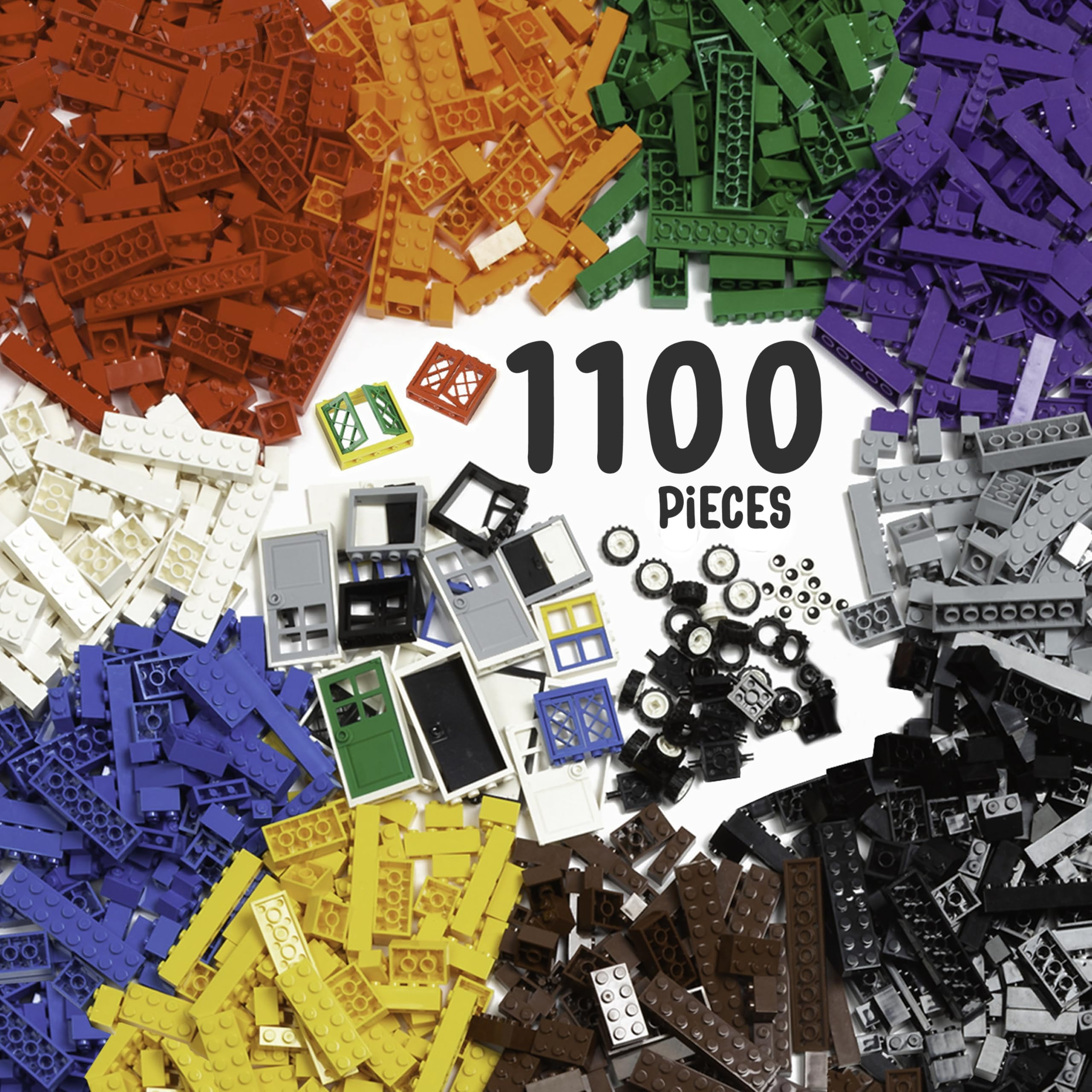 Play Platoon 1100 Pieces Building Bricks Set - 10 Color Blocks - Bulk Building Blocks Compatible ...