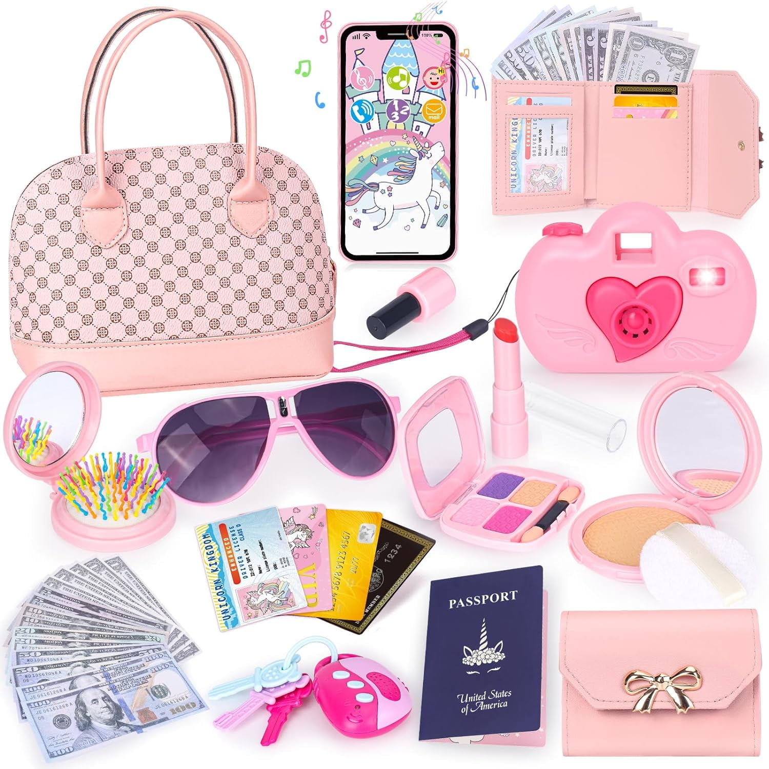 Play Purse for Little Girls, 35PCS Toddler Purse with Pretend Makeup ...