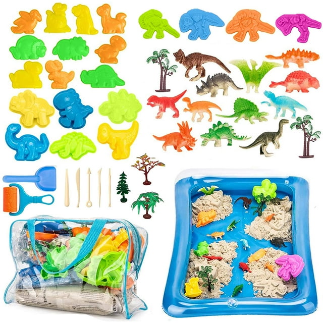 Play Sand Kit for Kids - 48 PC Dinosaur SandBox Toys,3lbs Moving Sand ...