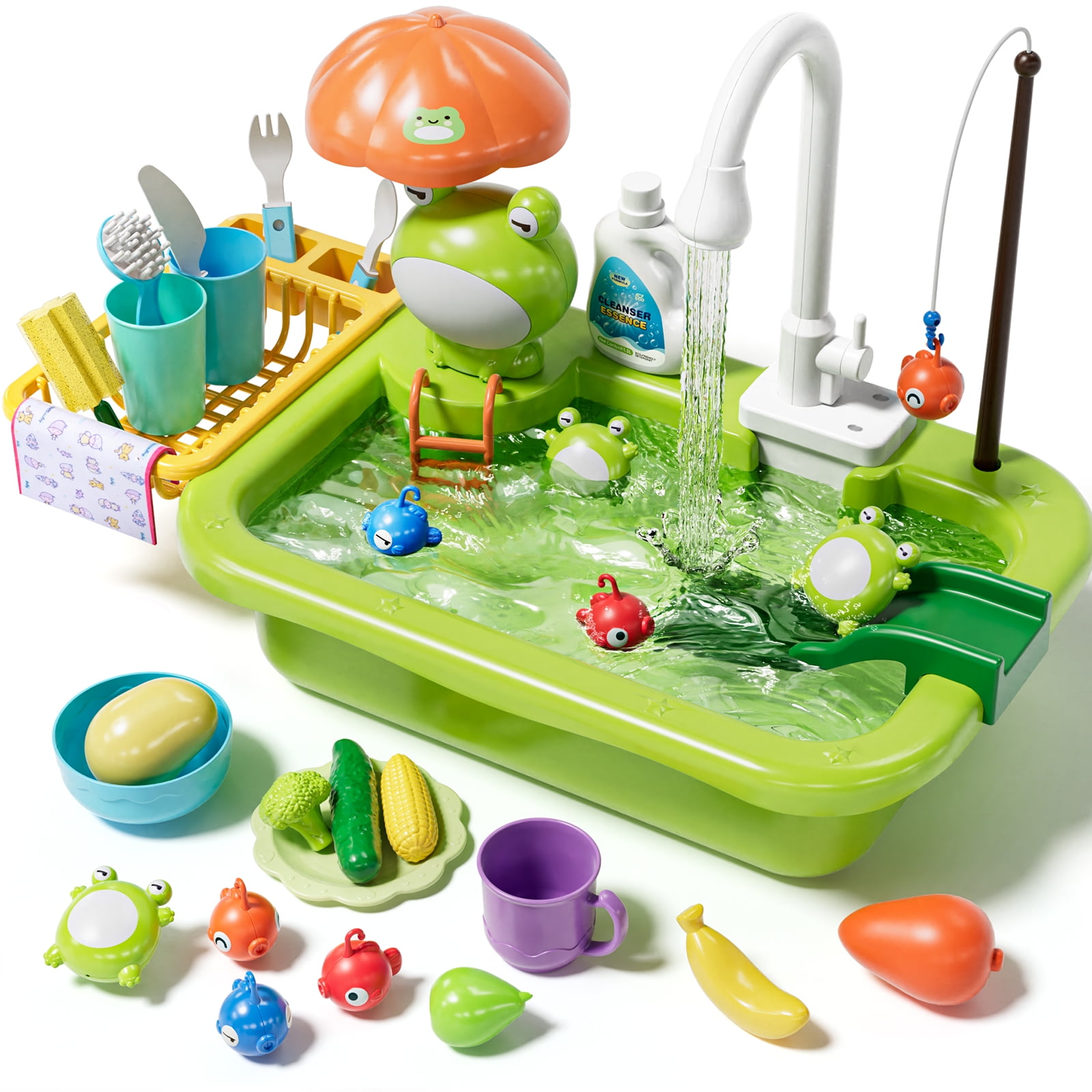 Play Sink for Kids with Running Water, Toy Sink with Play Food ...