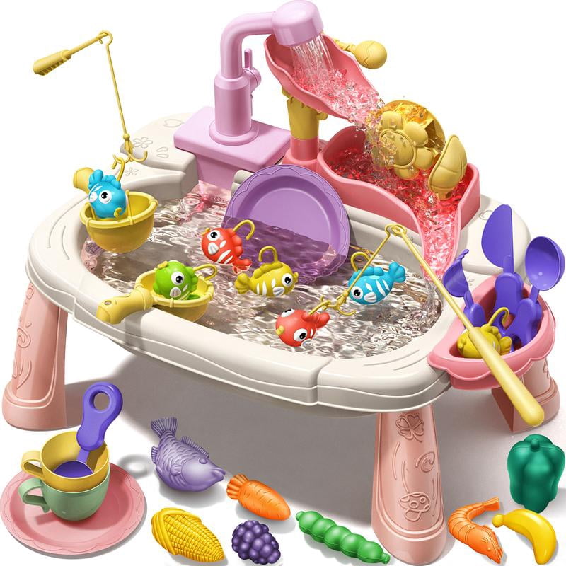Play Sink with Running Water, Interactive Mini Fishing Playset for ...