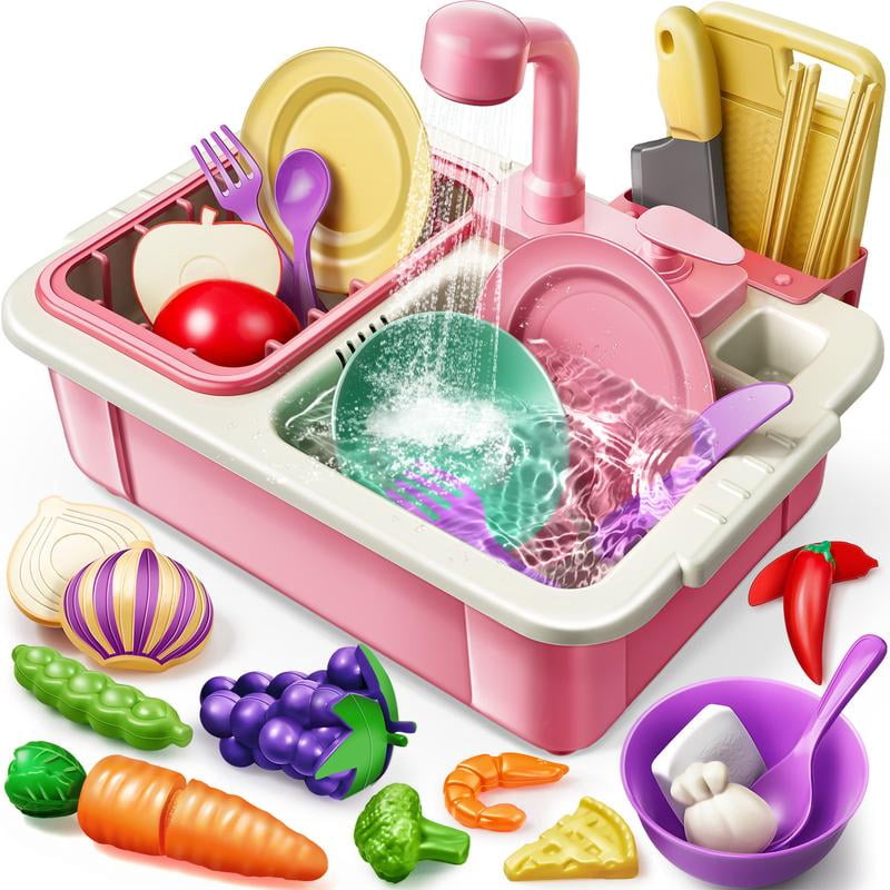 Play Sink with Running Water, Interactive Mini Fishing Playset for ...