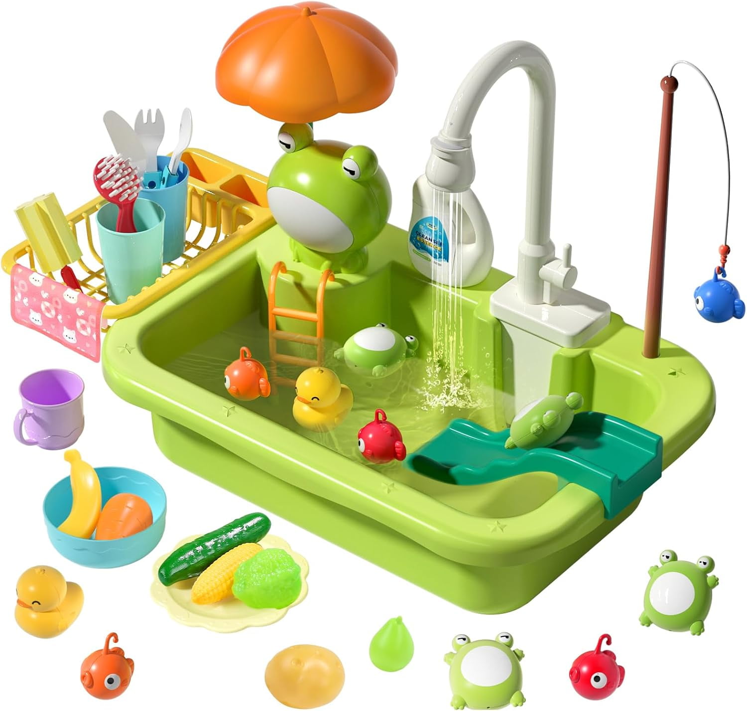 Play Sink with Running Water, Kitchen Sink Toys with Upgraded Electric ...