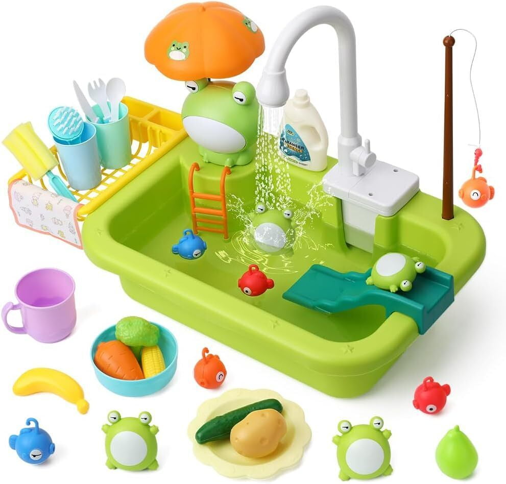 Play Sink with Electronic Dishwasher Running Water Kids Play Kitchen ...