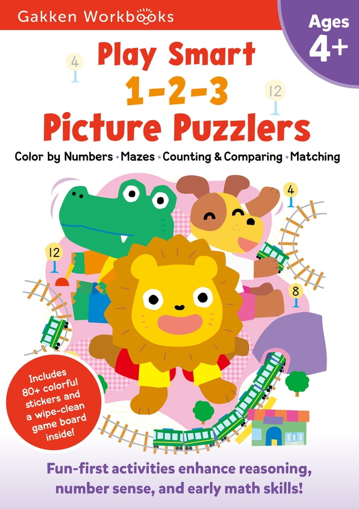 Pre-Owned Play Smart 1-2-3 Picture Puzzlers Age 4+: Pre-K Activity Workbook with Stickers for ...