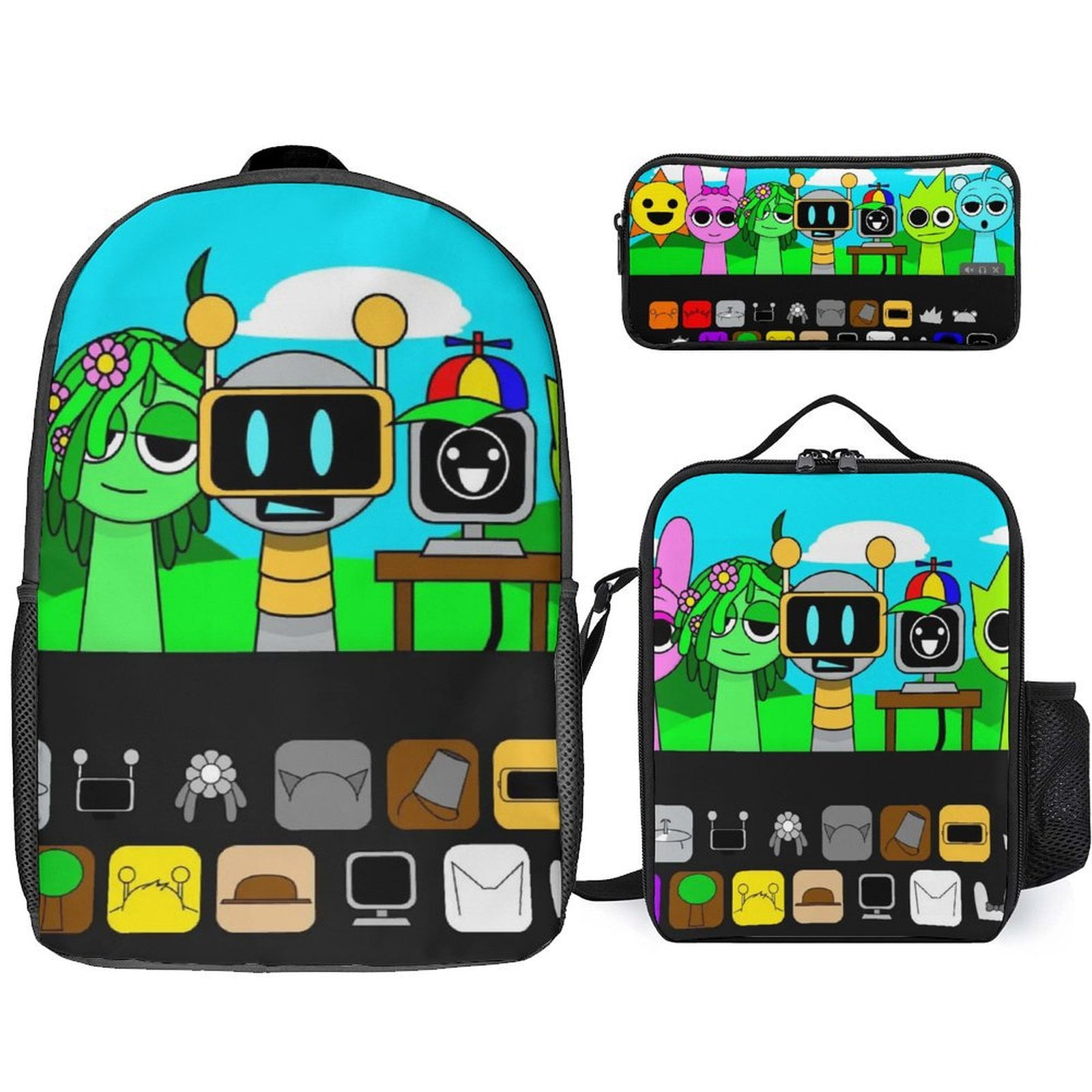 Play Sprunki Laptop Backpack With Pencil Case Lunch Bag 3 Pieces Set ...