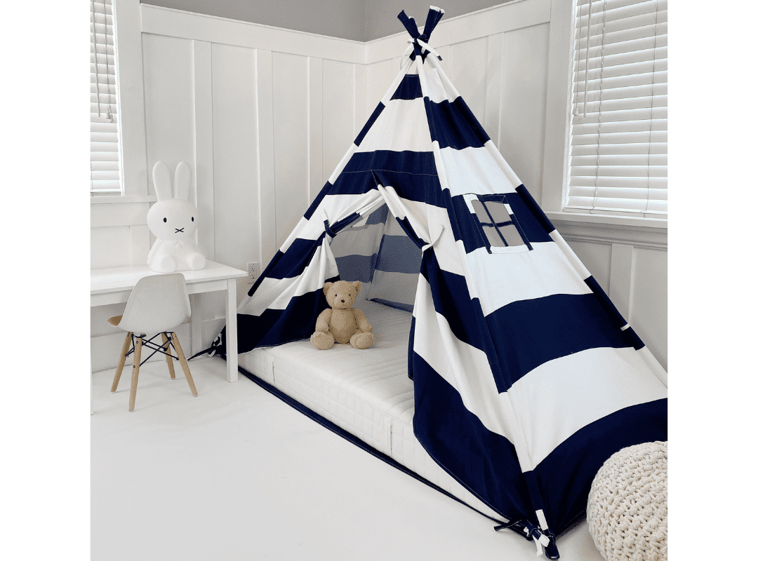 Play Tent Canopy Bed in Navy Blue and White Stripe Canvas WITH Doors ...