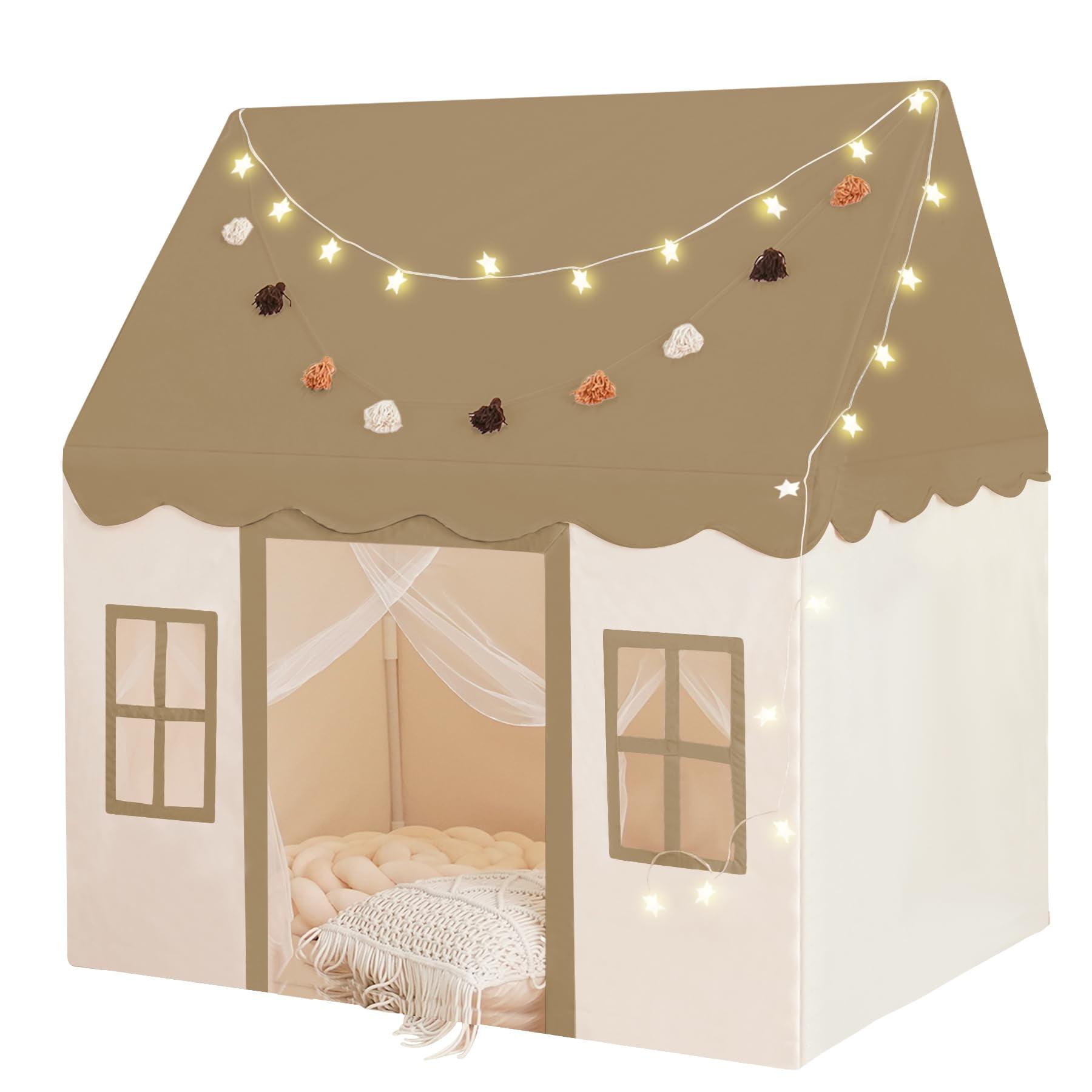 Play Tent with Mat, Star Light Large Kids Playhouse with Windows Easy ...
