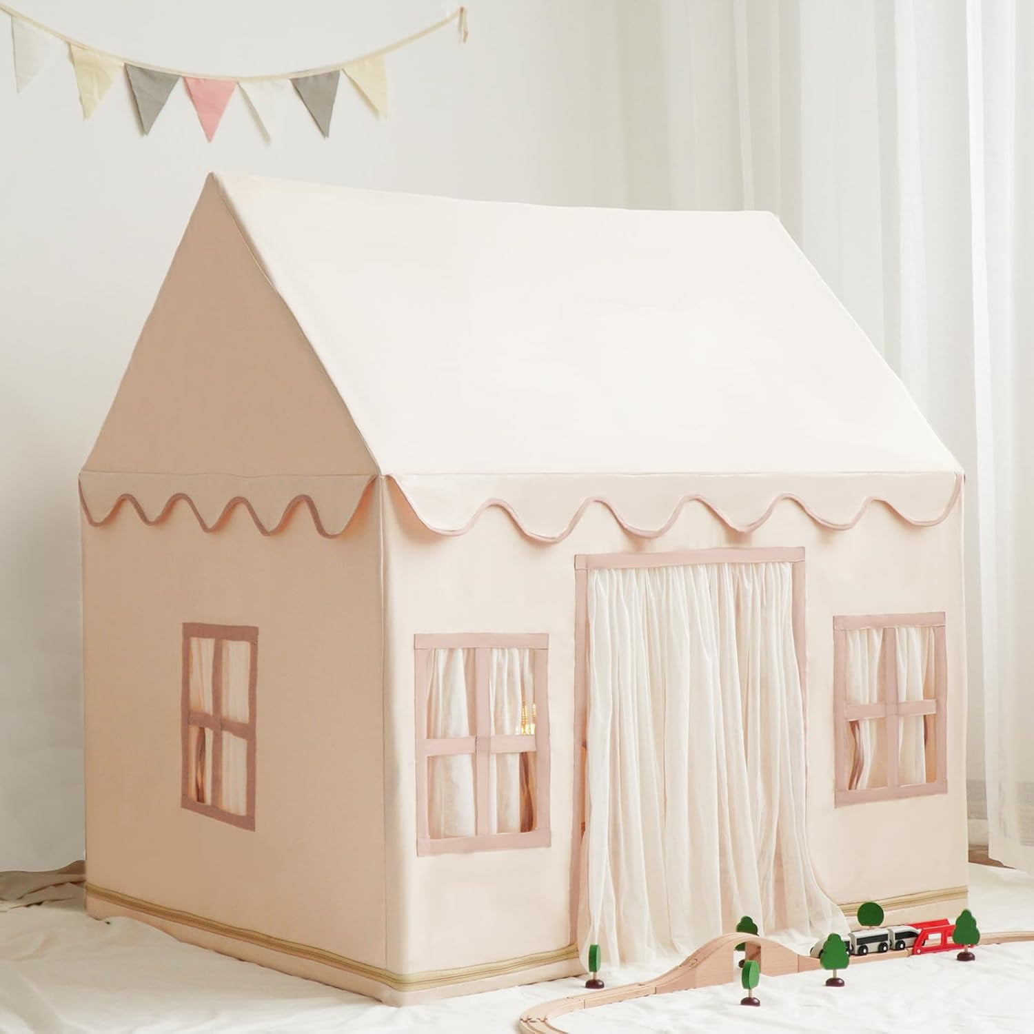 Play Tent with Padded Mat, Pennant Banners, Fairy Lights - Cream Kids ...
