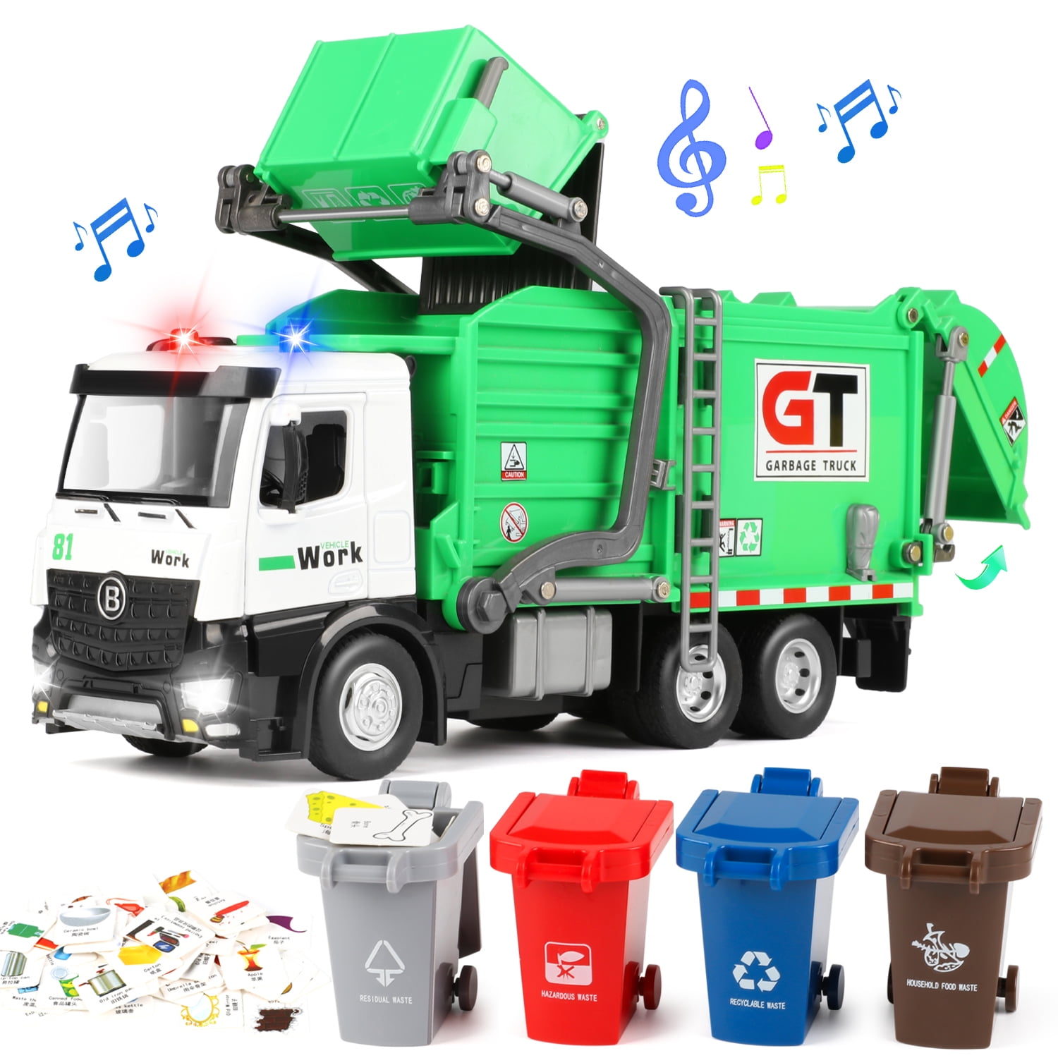 UQN Garbage Truck Toys for Boys, Trash Truck Toys with Dumpster and ...