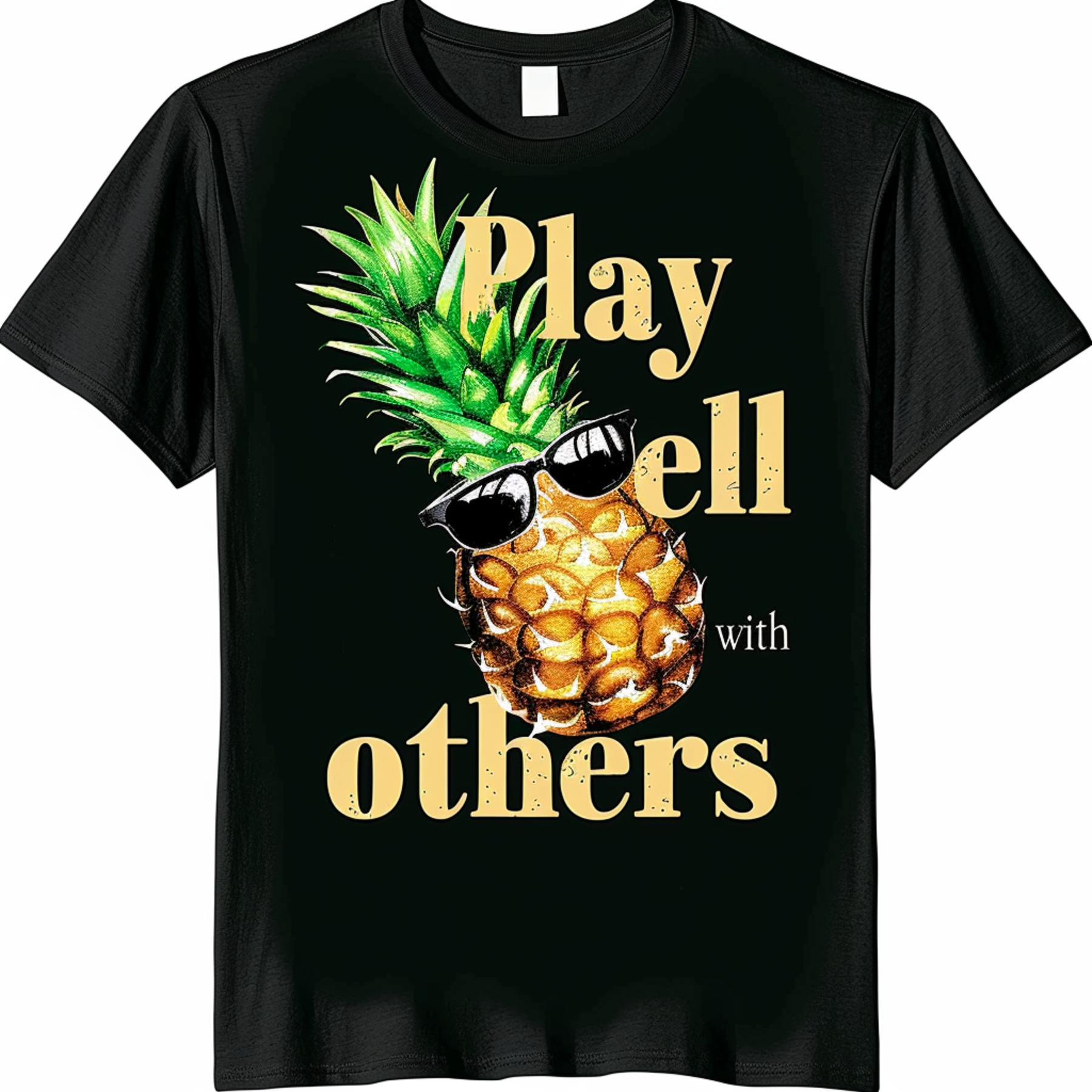 Play Well with Others Pineapple Vector Illustration Black TShirt Fun and Stylish Design for a ...