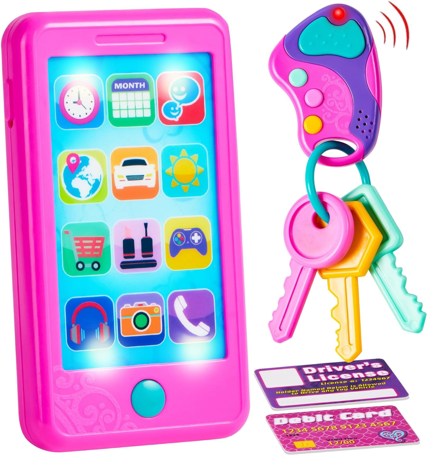 SYNCFUN Play-act Pretend Play Smart Phone, Keyfob Key Toy and Credit ...