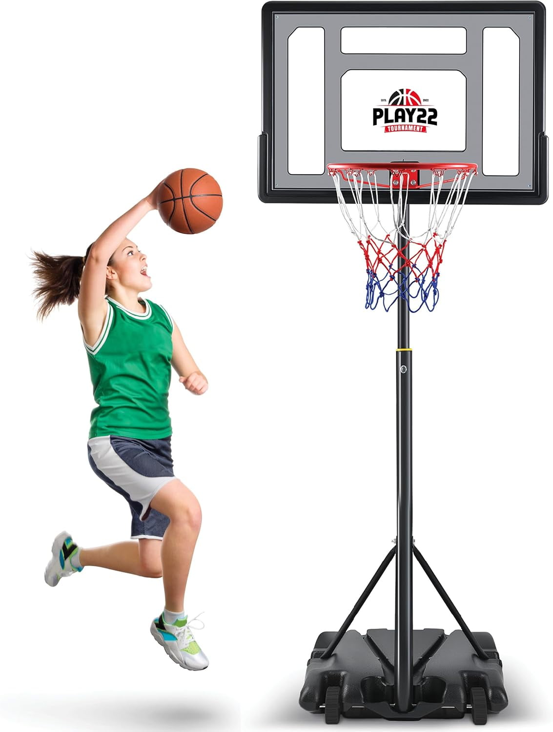 Play22 Kids Basketball Hoop Outdoor - 33 inch Backboard, 70-84in ...