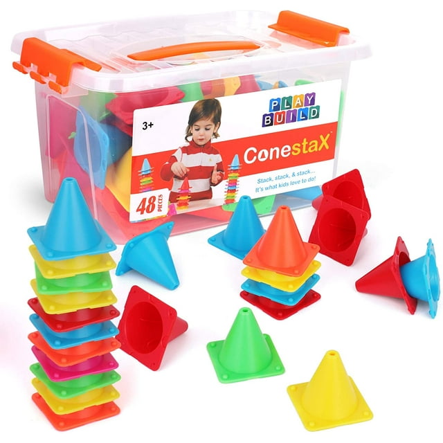 PlayBuild ConestaX 48Pcs Stacker Block Game - Cone Balancing, STEM Toy ...