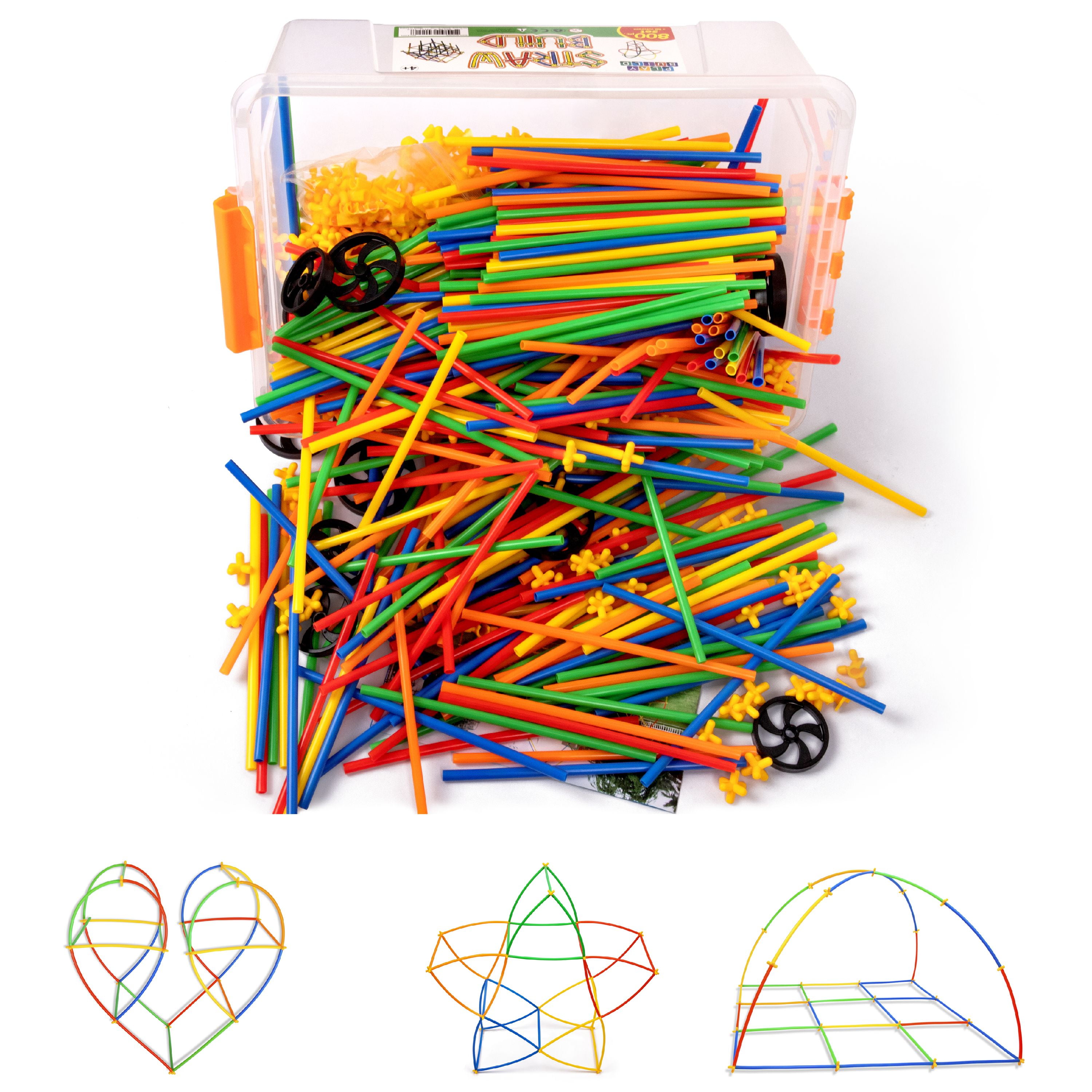 PlayBuild Straw Constructor STEM Building Toys, 800 Pcs + 16 Wheels ...