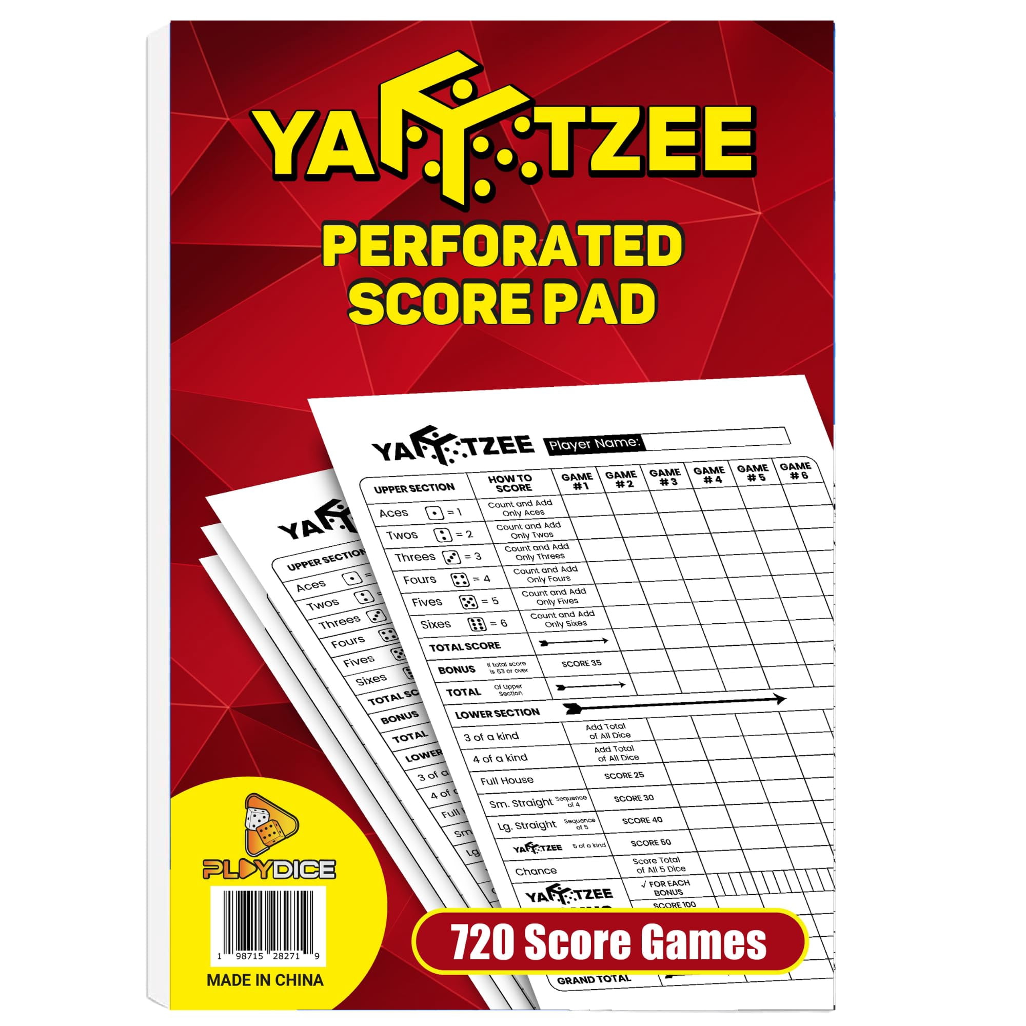 PlayDice Yahtzee Score Pads Perforated: 120 Easy Tear Off, Large Print ...