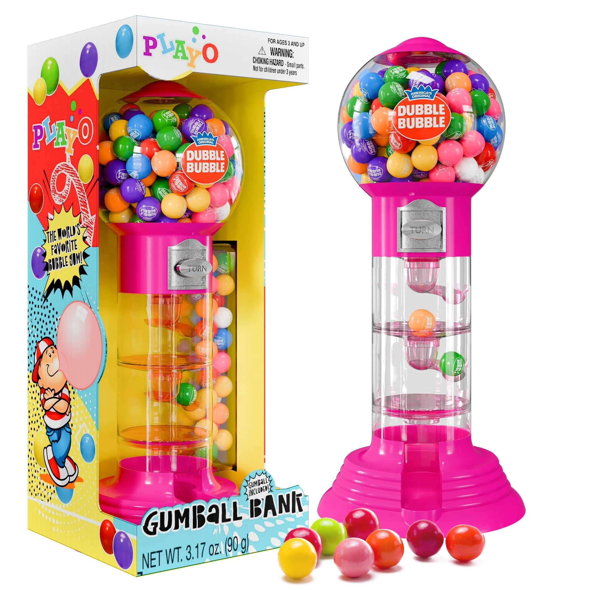 PlayO 10.5" Gumball Machine DMF15 for Kids, Spiral Style Candy ...