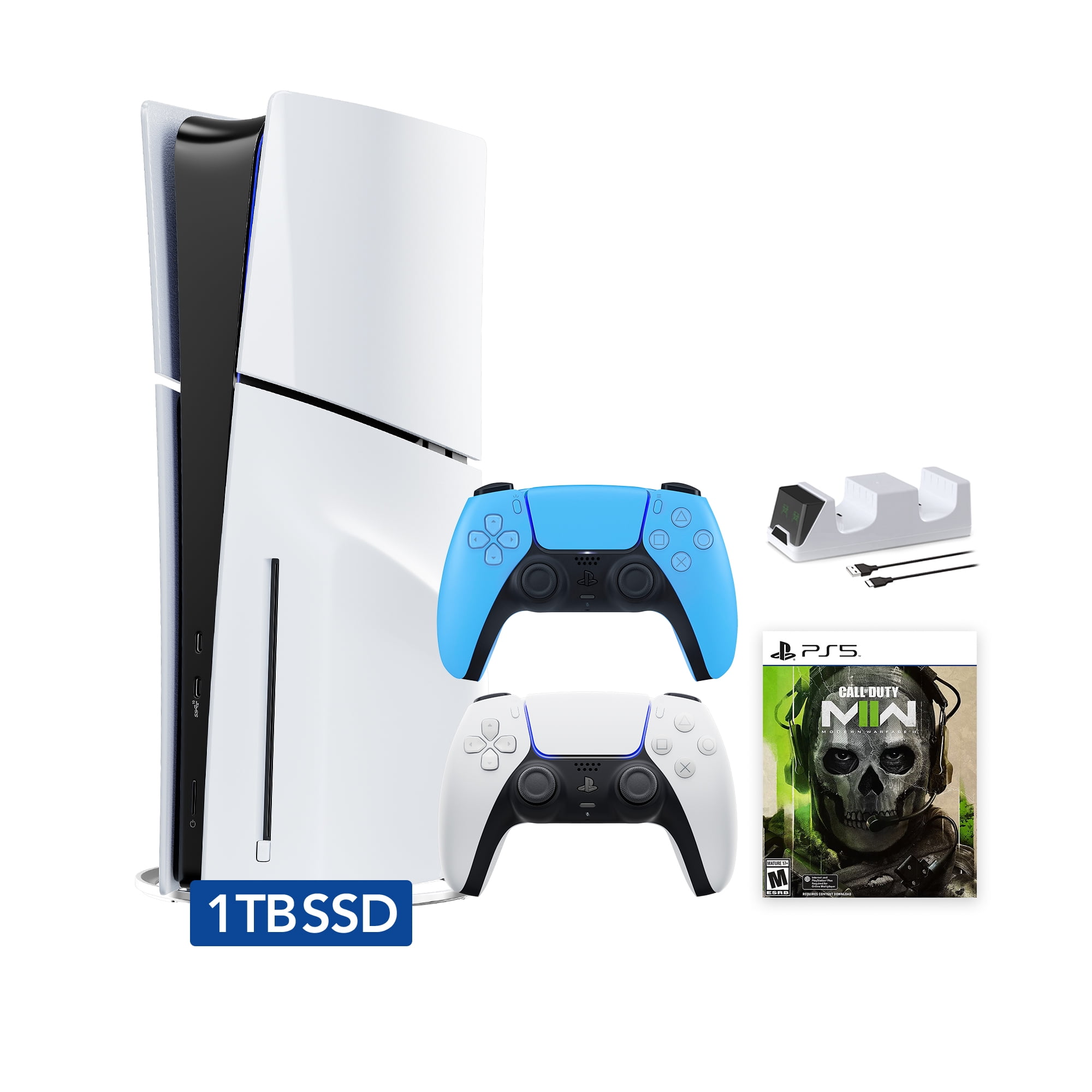 PS5 Slim Disc Edition, CoD Modern Warfare II, White/Blue Controllers ...