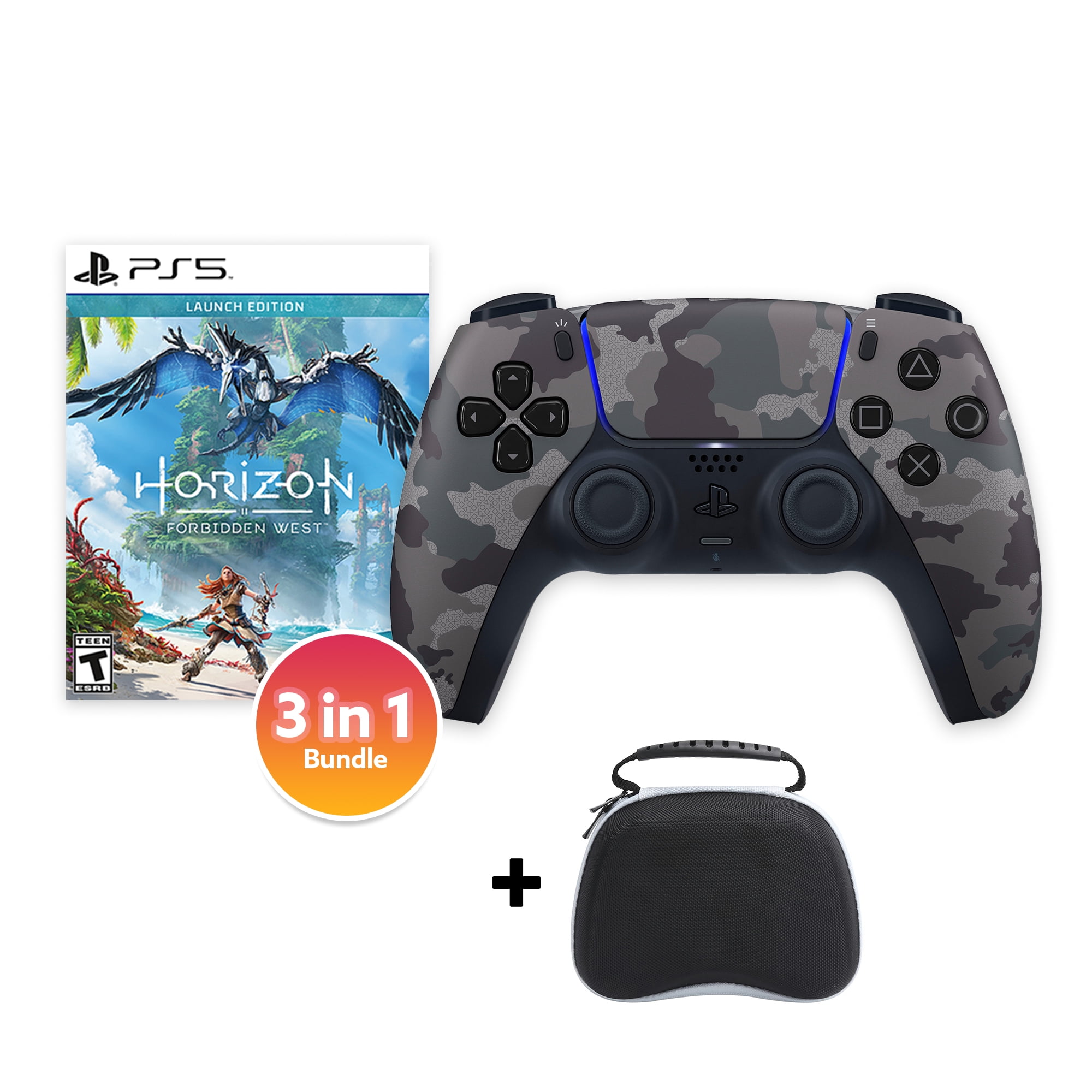 PlayStation 5 DualSense Controller Gray Camouflage with Horizon Forbidden West and Mytrix Hard ...