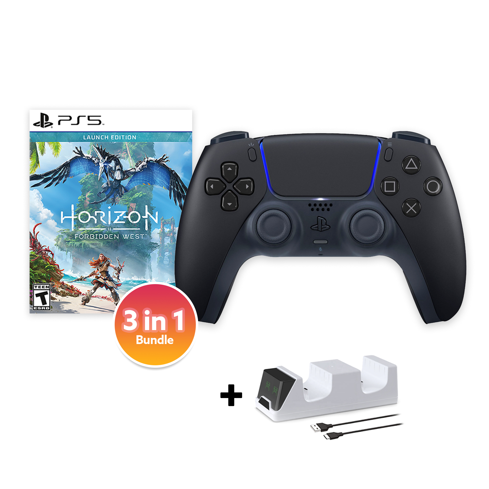 PlayStation 5 DualSense Controller Midnight Black with Horizon Forbidden West and Mytrix Dual ...