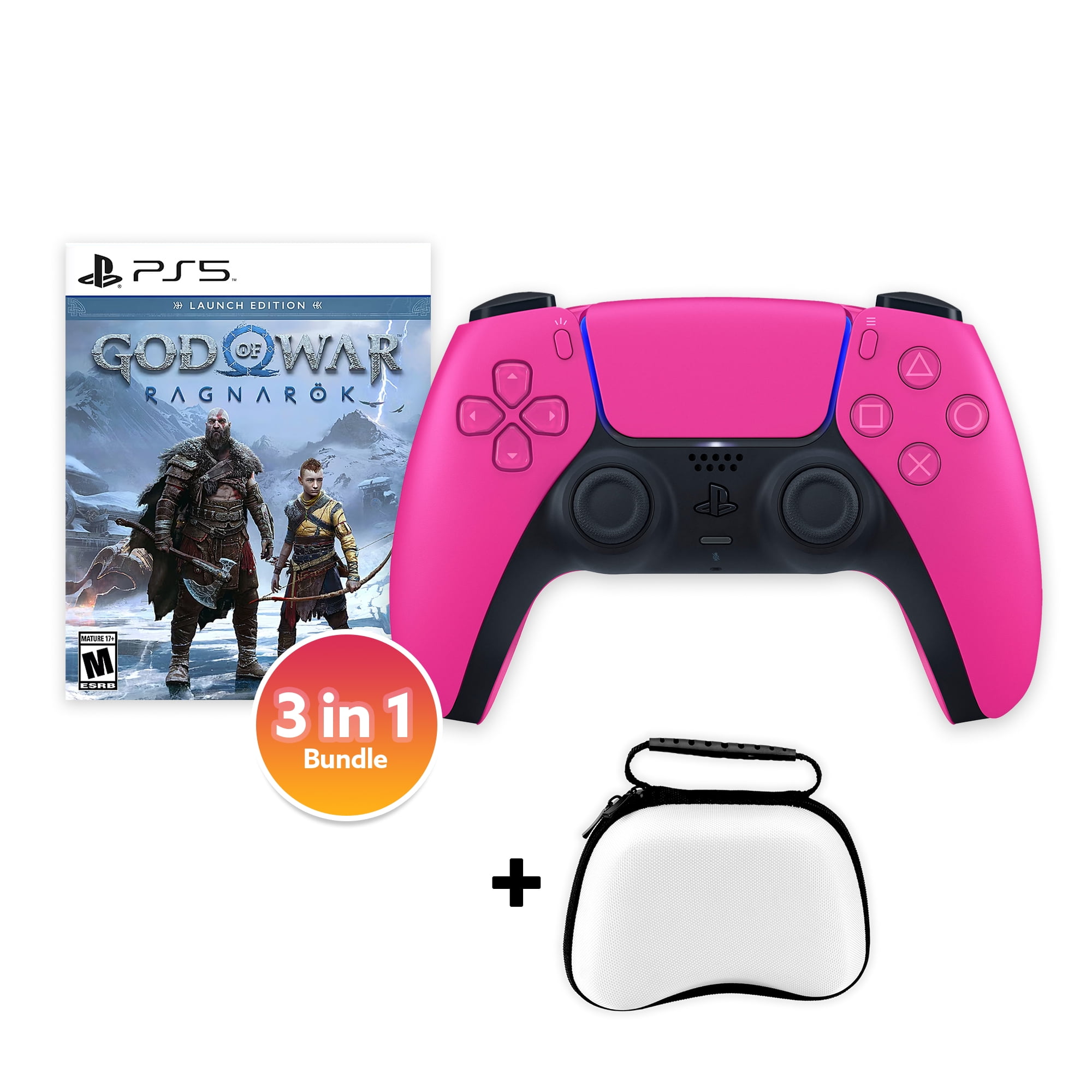 PlayStation 5 DualSense Controller Nova Pink with God of War Ragnarok and Mytrix Hard Shell ...