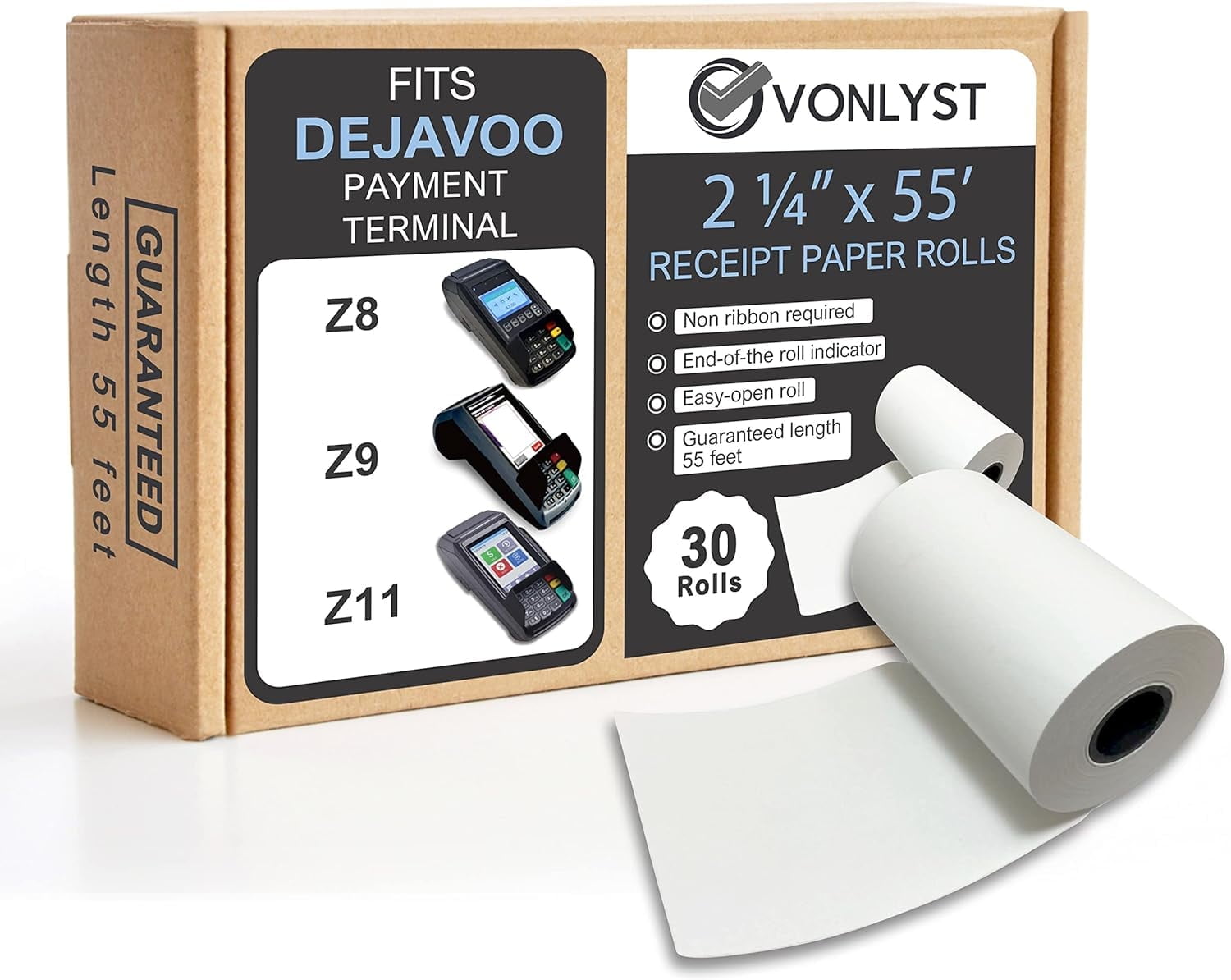 Vonlyst Credit Card Machine Paper Roll for Dejavoo Z8 Z9 Z11 (30 rolls ...